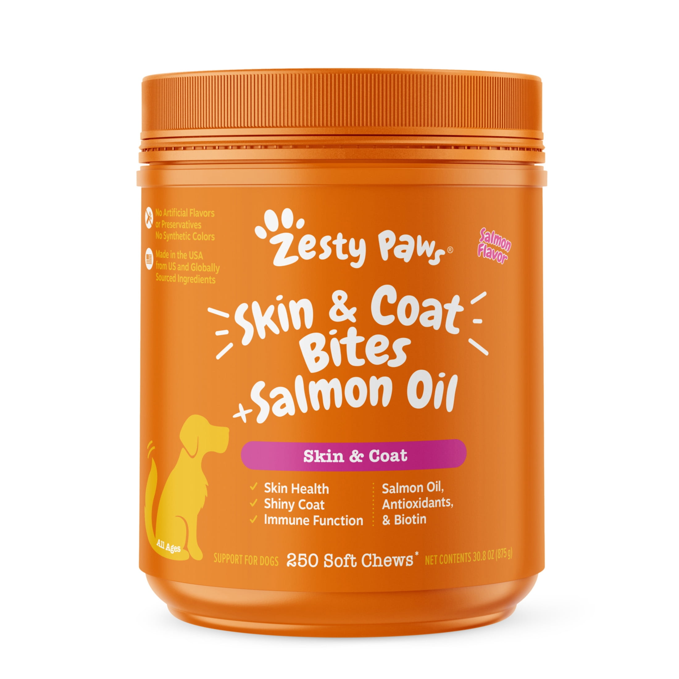 Zesty Paws, Skin & Coat Bites, 250ct, Salmon Oil for Dogs - Walmart.com