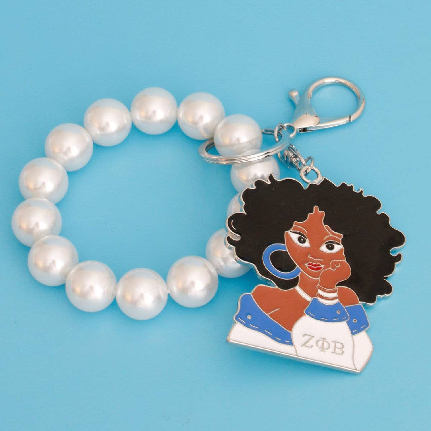 Zeta Phi Beta Blue White Pearl Keychain Purse Charm - Walmart.com