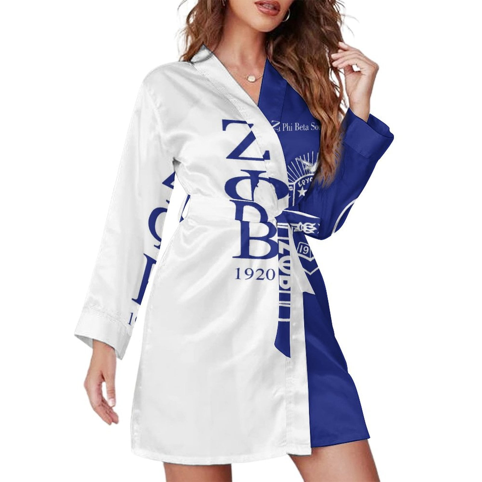 Zeta Phi Beta Night Robe Long Sleeve V Neck Robe With Belt Women's ...