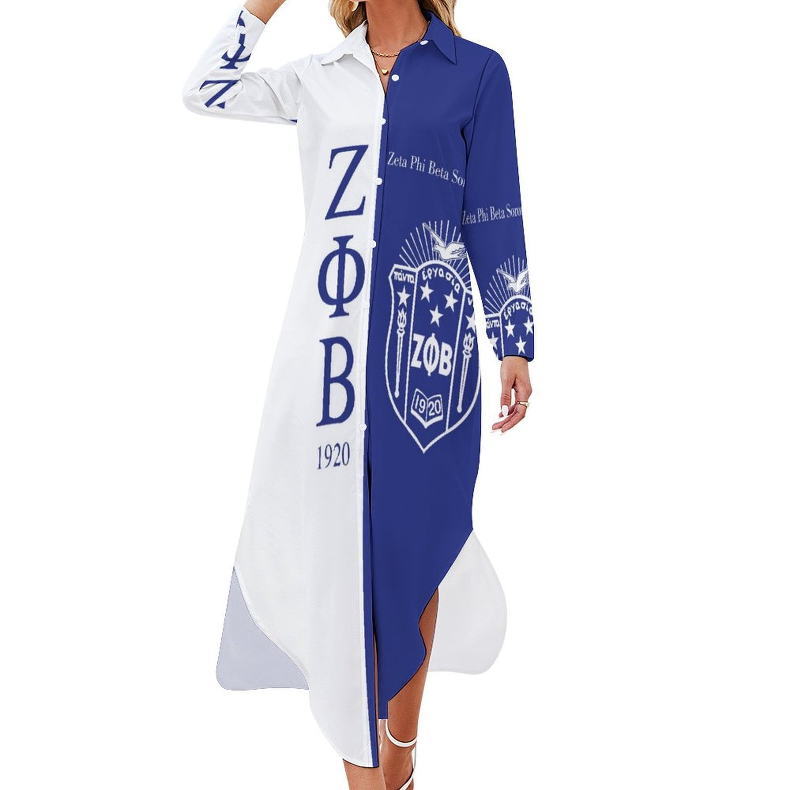 Zeta Phi Beta Shirt Dress Long Sleeve Street Fashion V Neck Oversized ...