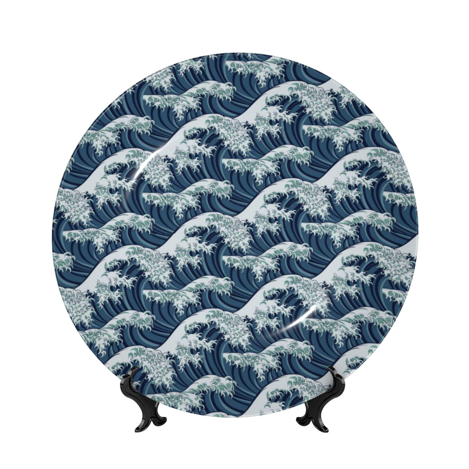 Zeuib A Japanese Great Wave Print Decorative Plate for Display, Bone ...
