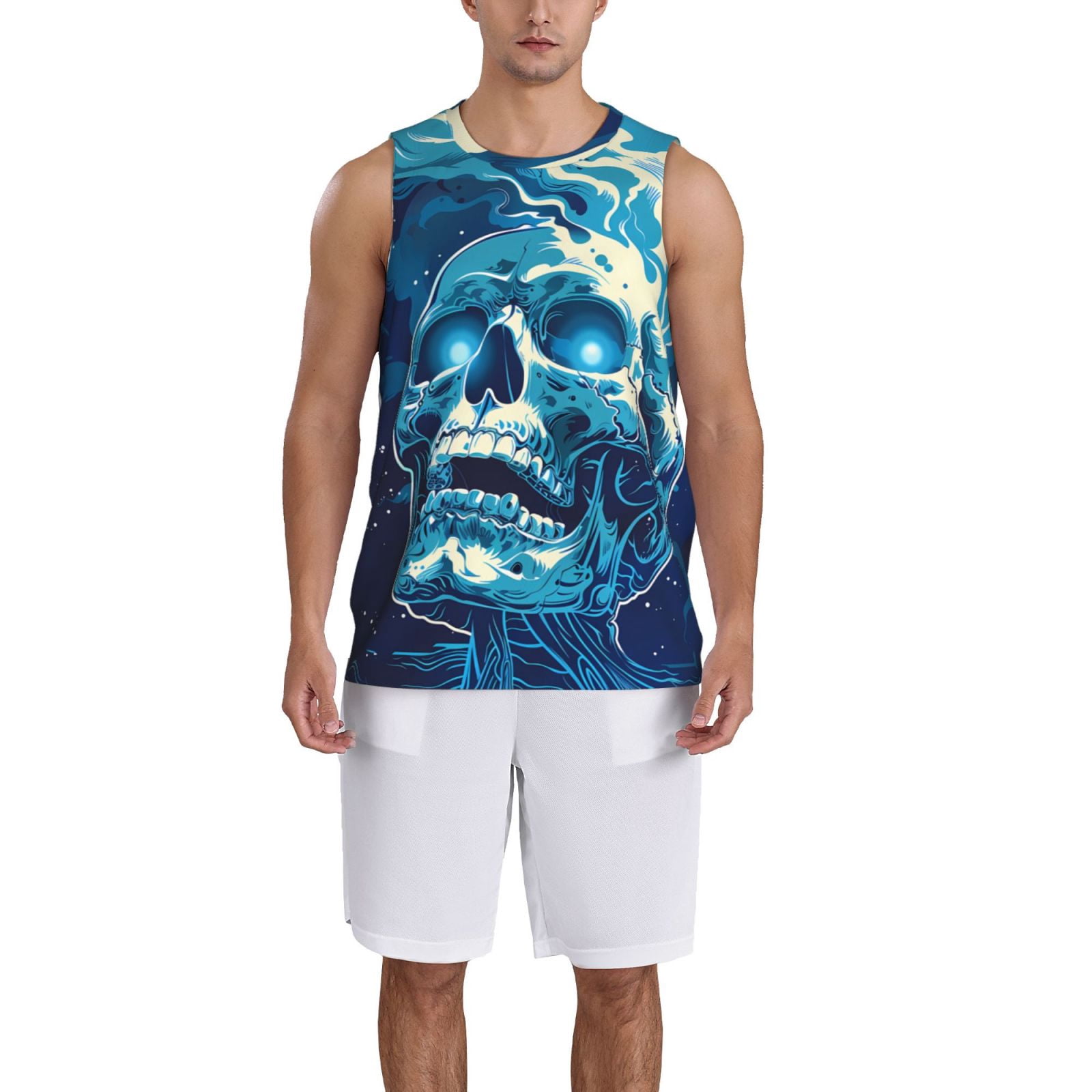Zeuib Abstract Blue Skull Jersey Shirt for Men,Mesh Athletic Practice ...
