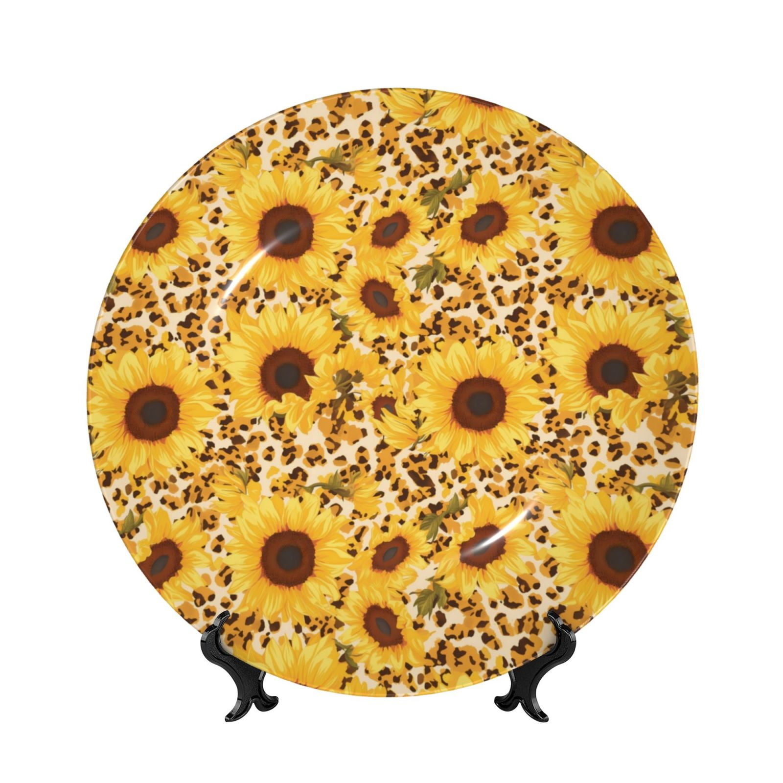 Zeuib Abstract Leopard Print Sunflower Print Decorative Plate for ...