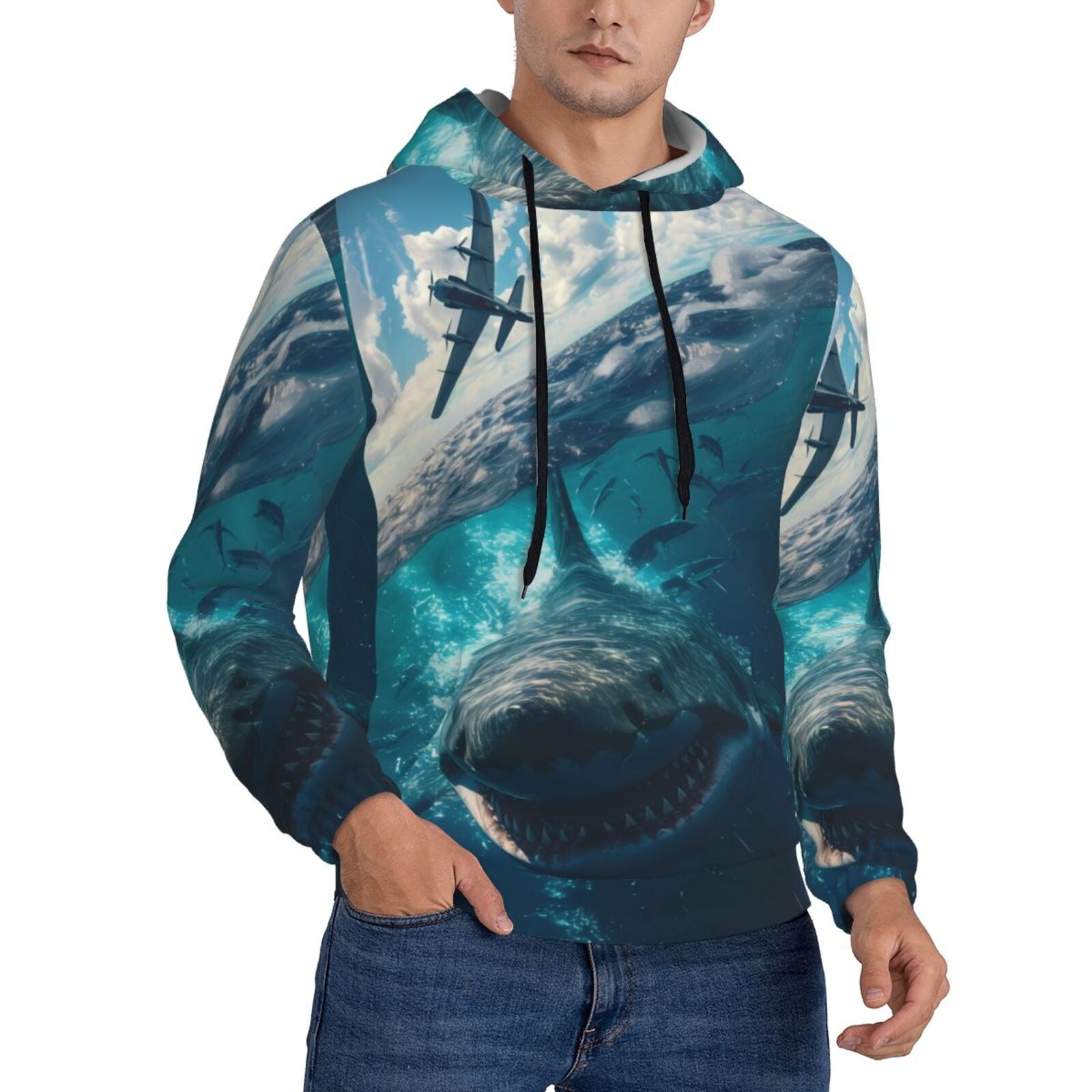 Zufioo Airplane Shark Design Fleece Comfortable Hoodie for Mens ...