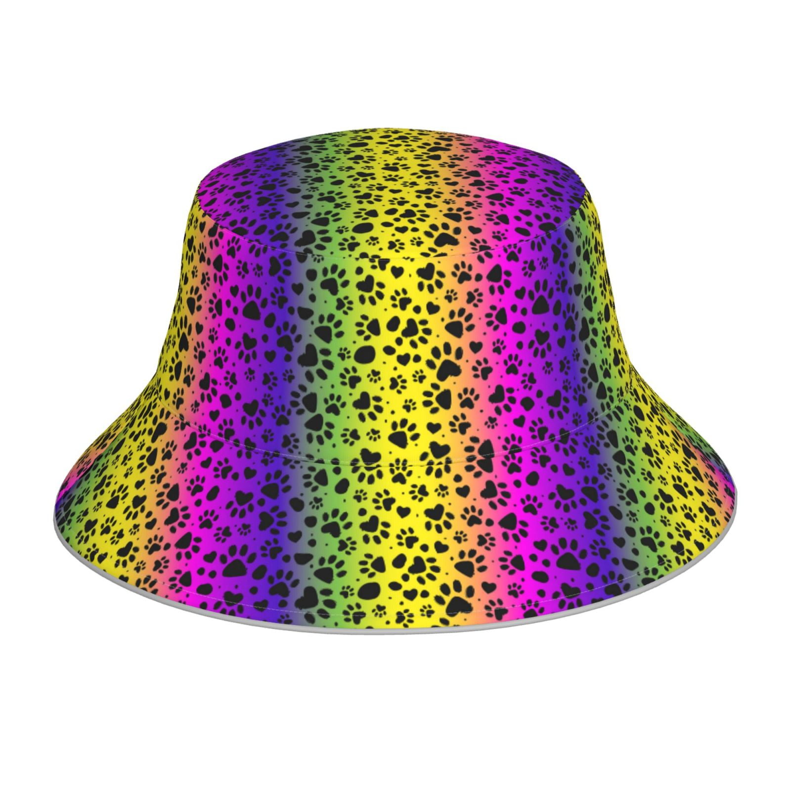 Zeuib Animal Paw Rainbow Reflective Bucket Hat, UV Protection, Wide ...