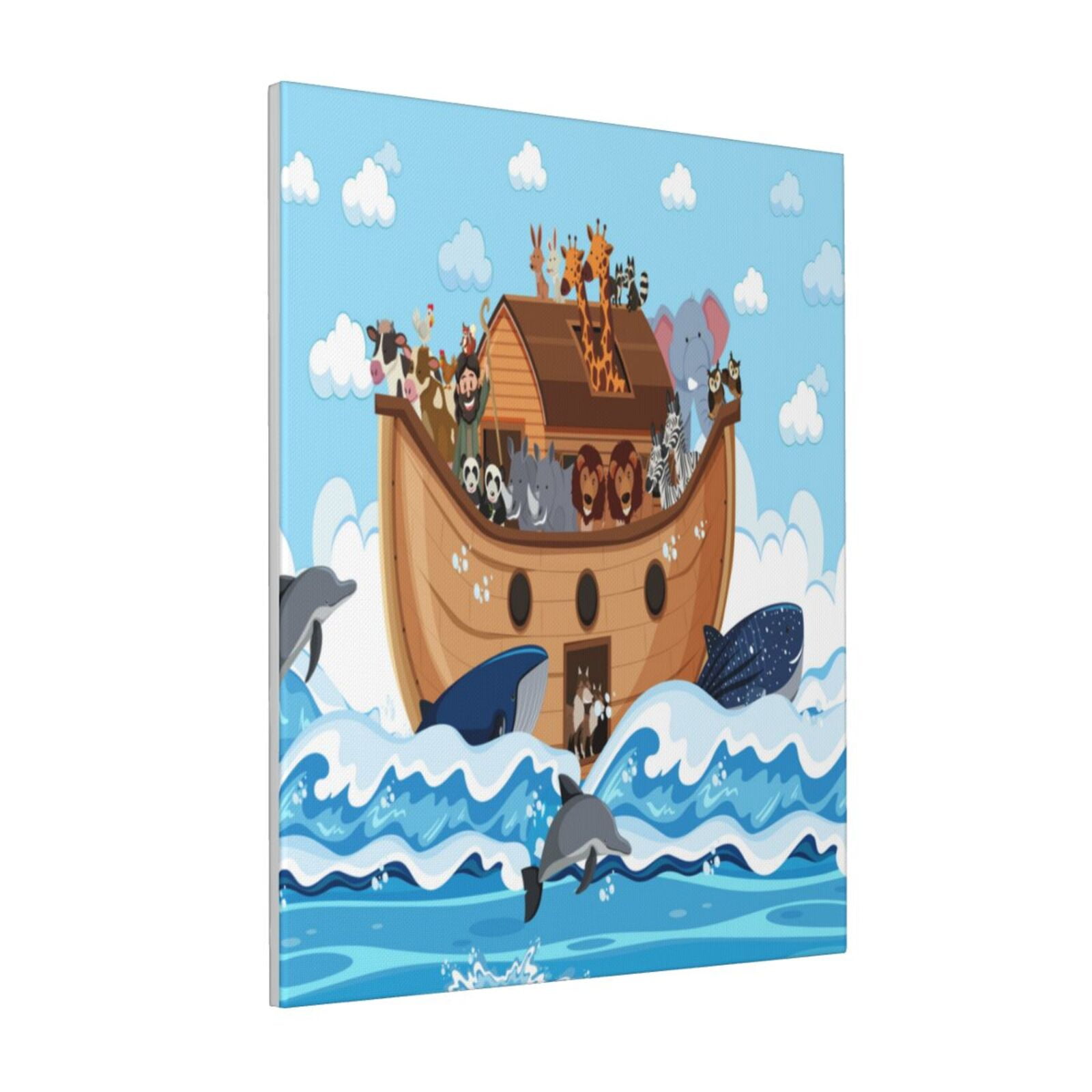 Zeuib Animals on Noah's Ark Print Farmhouse Canvas Wall Art For Bedroom ...