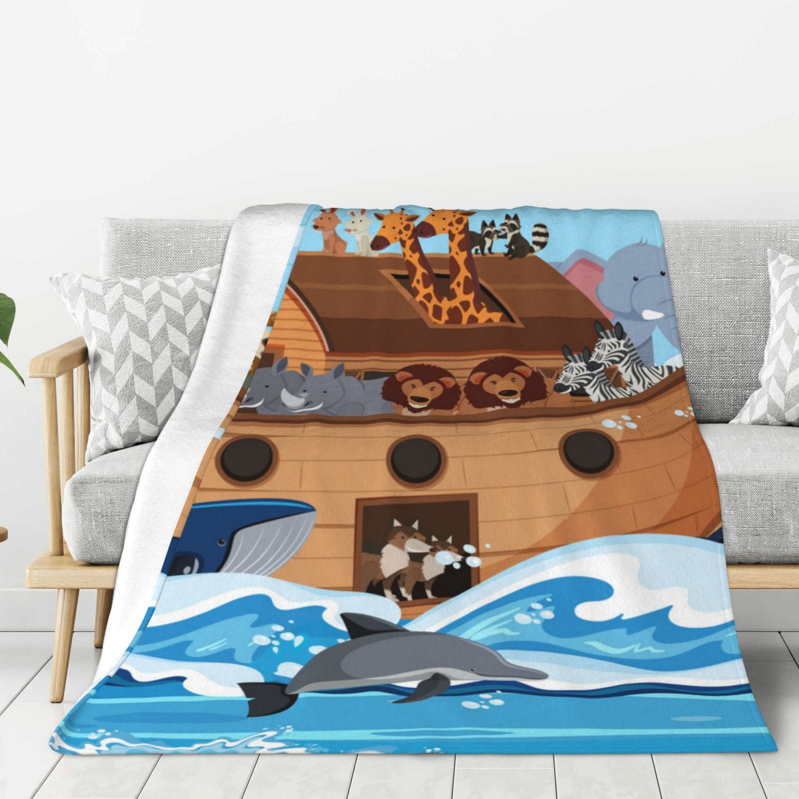 Zeuib Animals on Noah's Ark Print Fleece Throw Blanket,Plush Fluffy ...