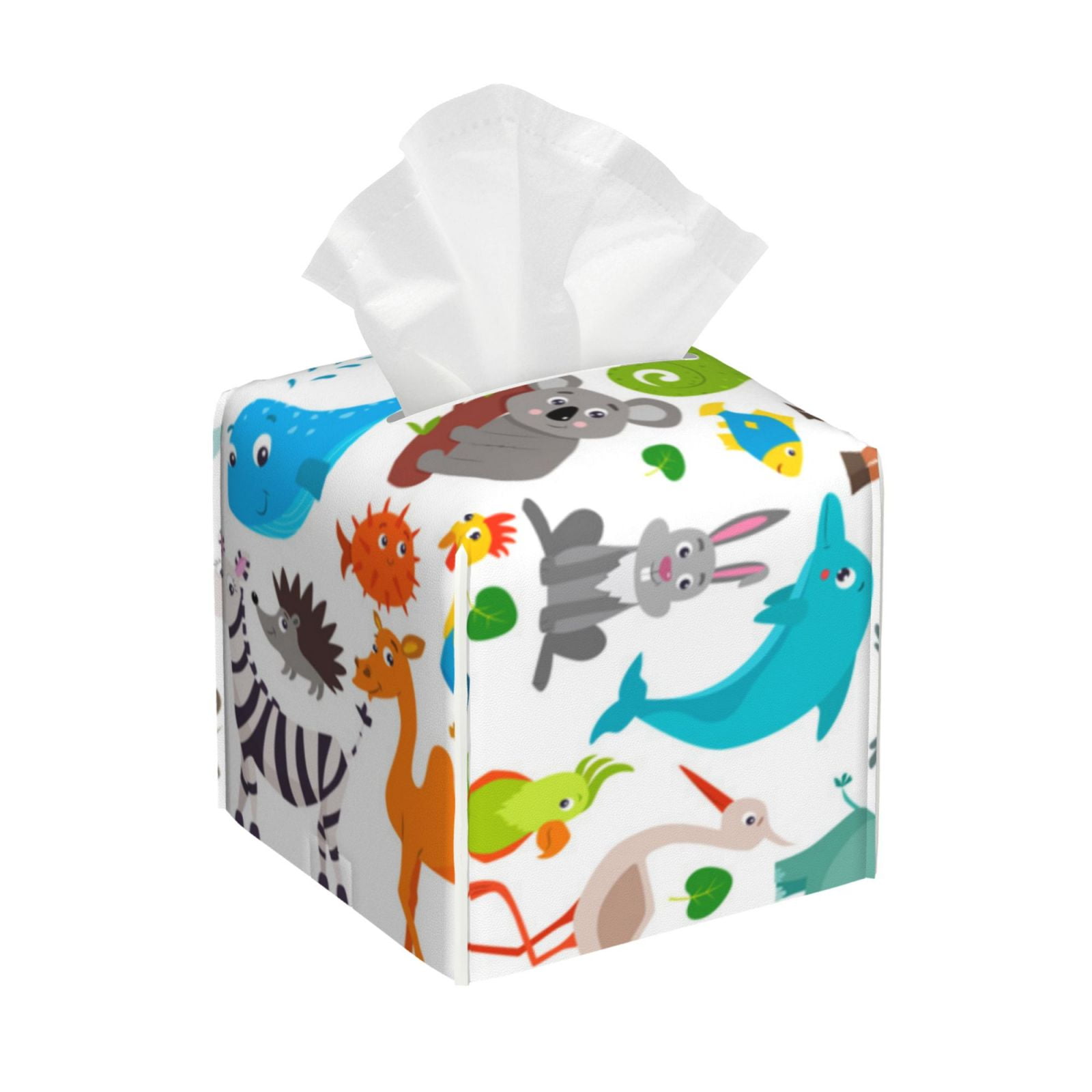 Zeuib Animals Print Tissue Box Cover,PU Leather Tissue Holder,Square ...