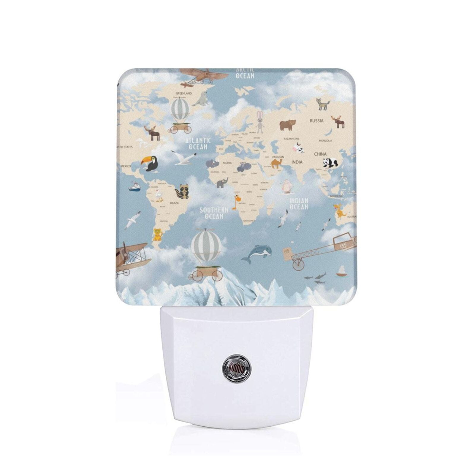 Zeuib Animals Travel World Map LED Night Light,Plug in Night Light with ...