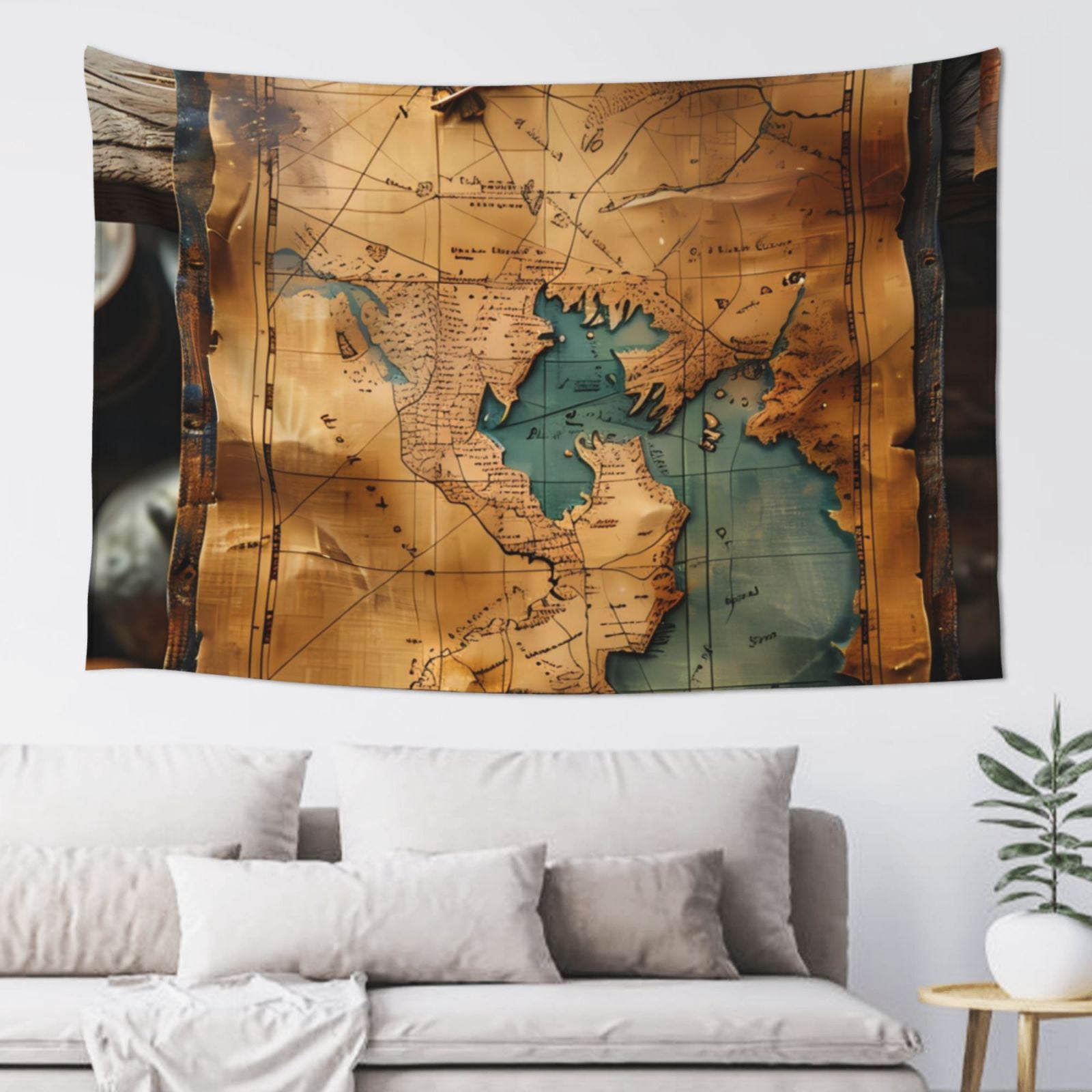 Zeuib Antique Map Adventure Scene Print 60x40in Tapestry Wall Hanging ...