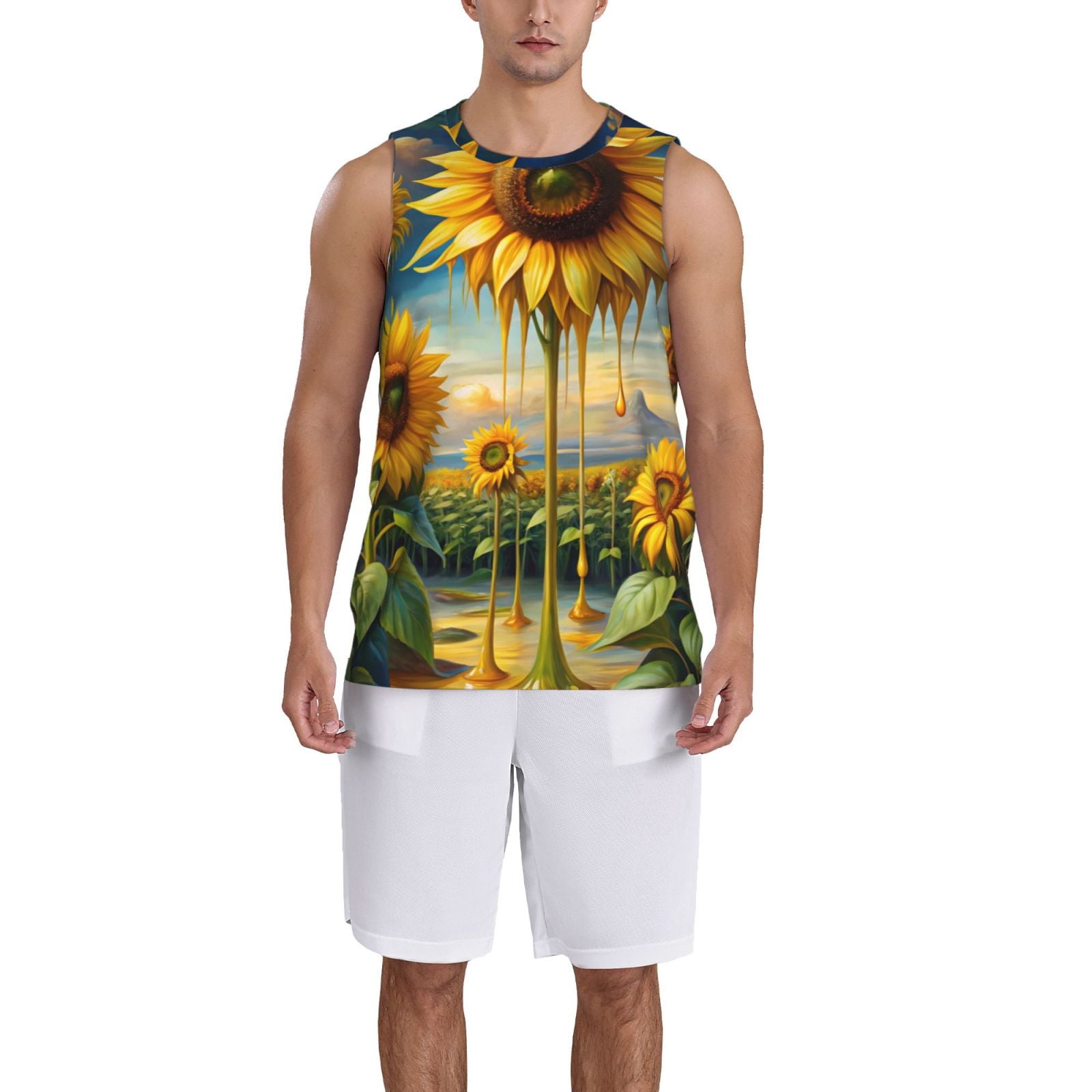 Zeuib Artistic Oil Painting Sunflower Jersey Shirt for Men,Mesh Athletic Practice Sports Shirts ...