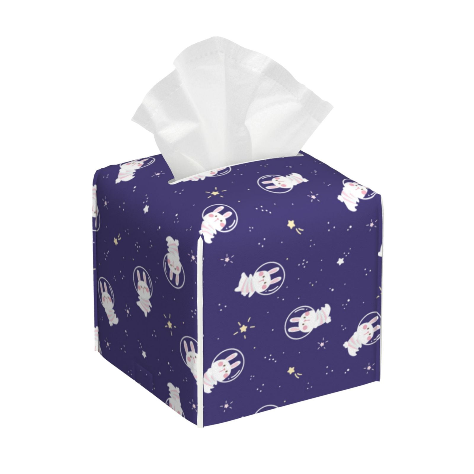 Zeuib Astronaut Rabbit Print Tissue Box Cover,PU Leather Tissue Holder ...
