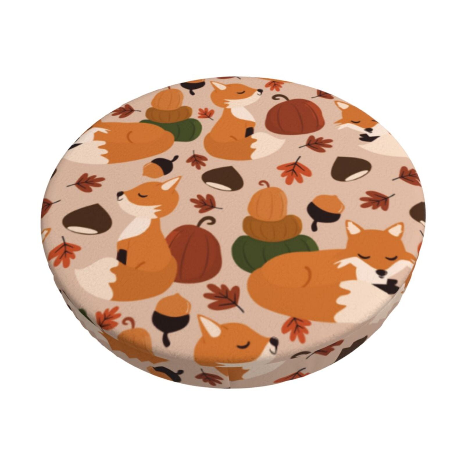 Zeuib Autumn Fox Pumpkin Lazy Velvet Round Stool Cover,Stool Covers ...
