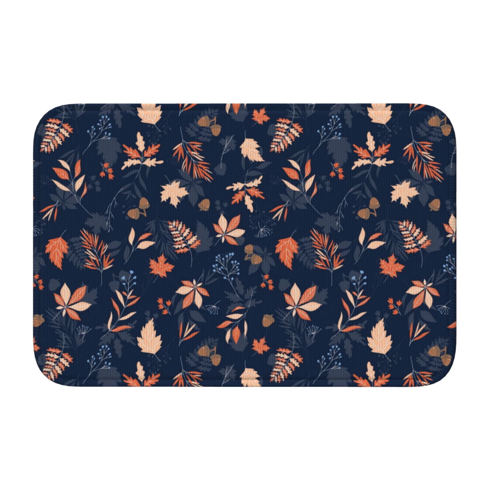Zeuib Autumn Leaves With Blue Anti-Slip Polyester Floor Mat - Durable ...