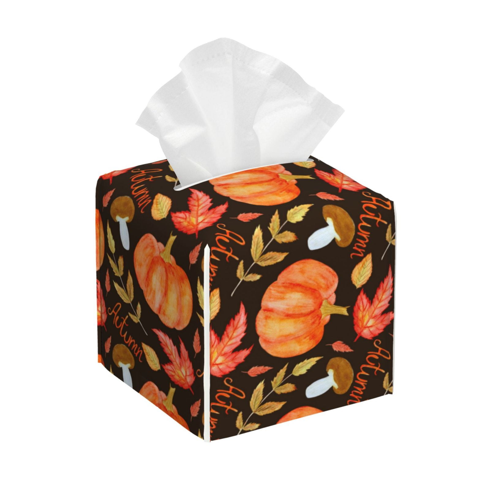 Zeuib Autumn Pumpkin Print Tissue Box Cover,PU Leather Tissue Holder ...