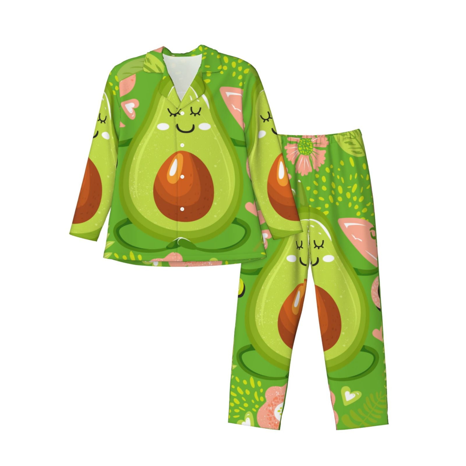 Zeuib Avocado Keep Calm Print Men's Long-Sleeved Pajama Set,Button Down ...