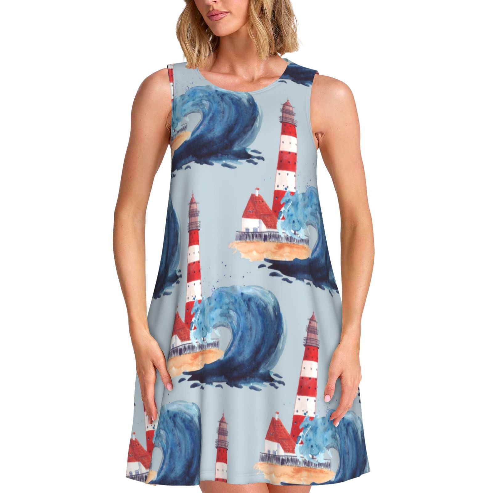 Zeuib Beacon In The Huge Waves Of The Surf Print Women's Sleeveless ...