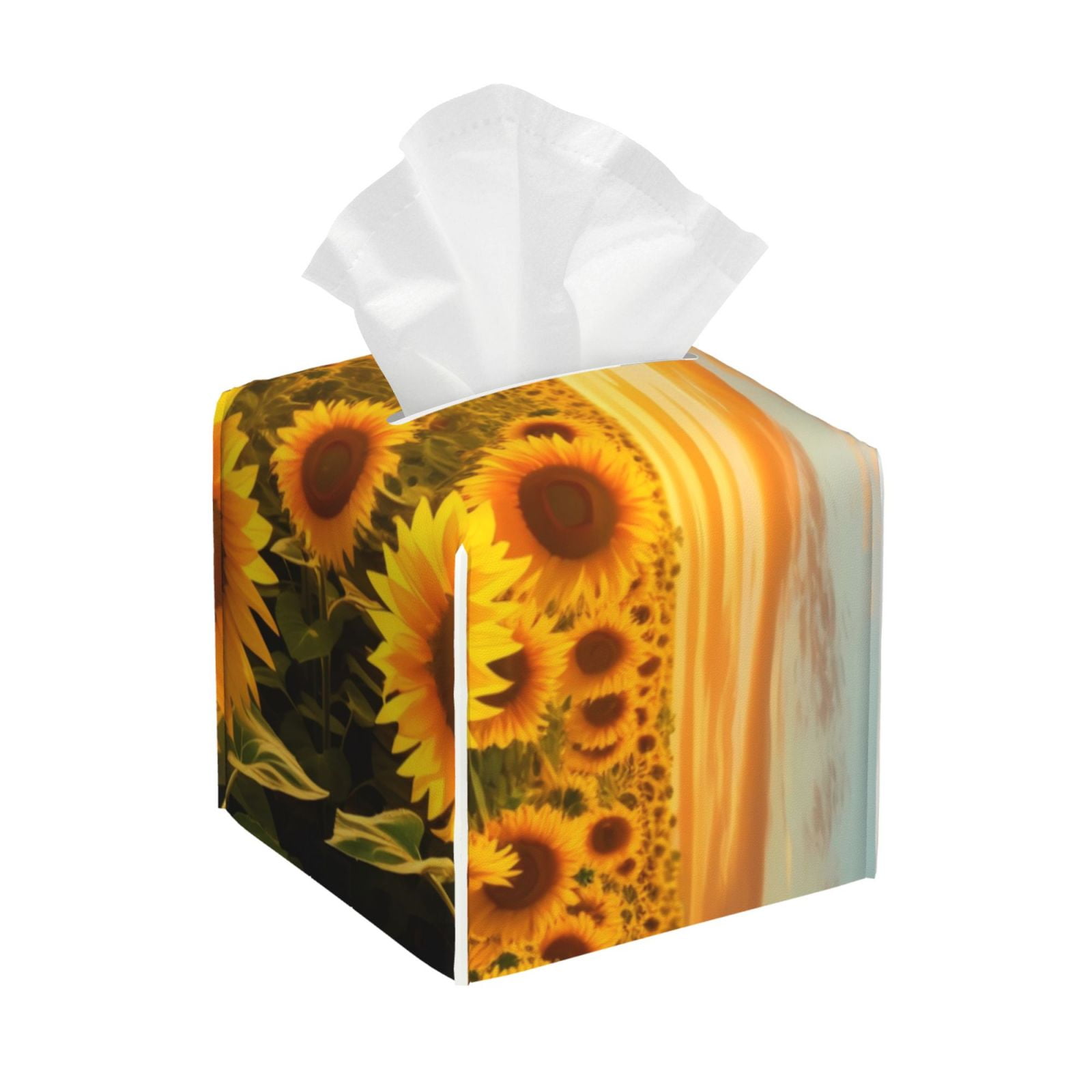 Zeuib Beautiful Golden Sunflower Field Print Tissue Box Cover,PU ...