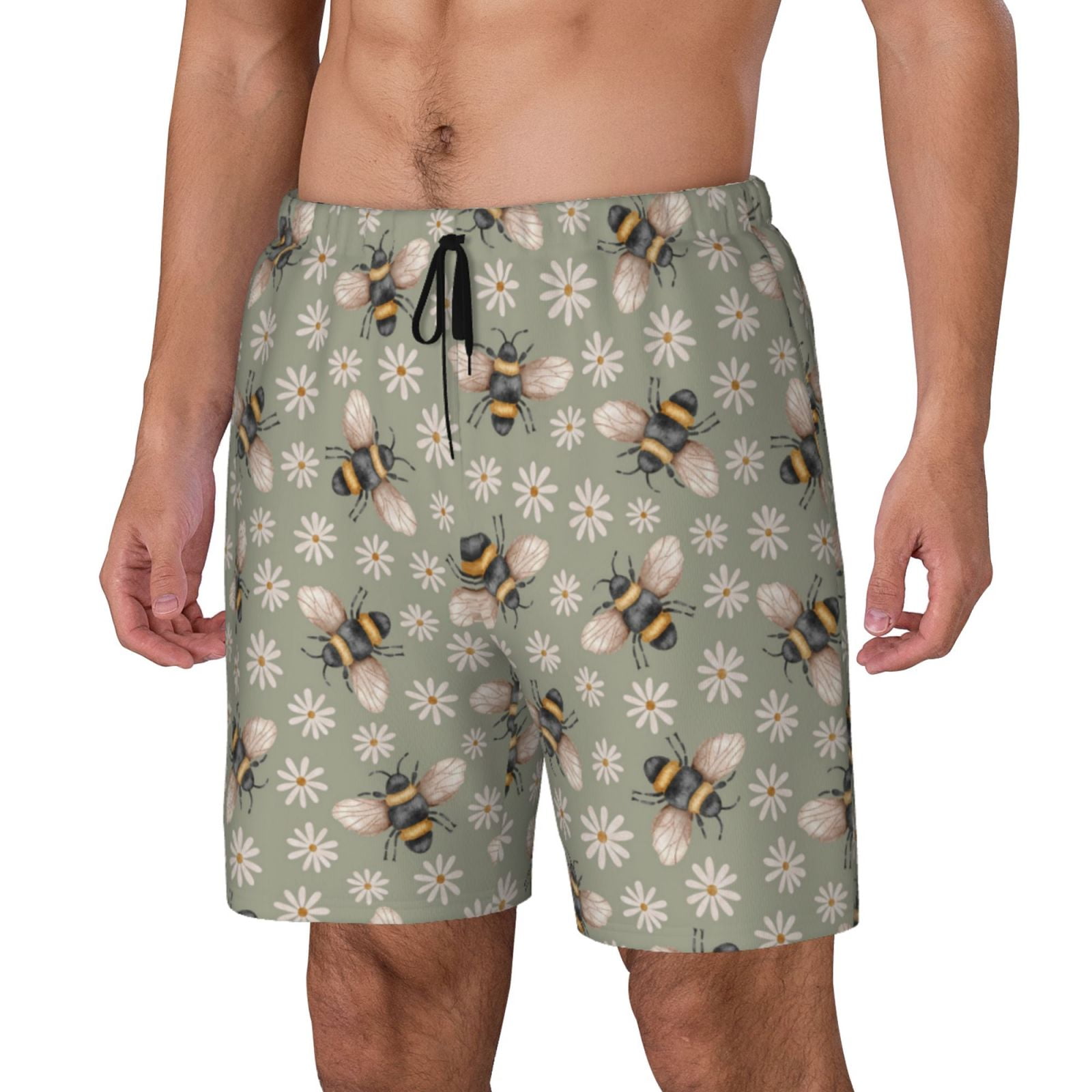 Zeuib Bees And Chamomile Print Swimming Trunks for Men Boys,Swimming ...
