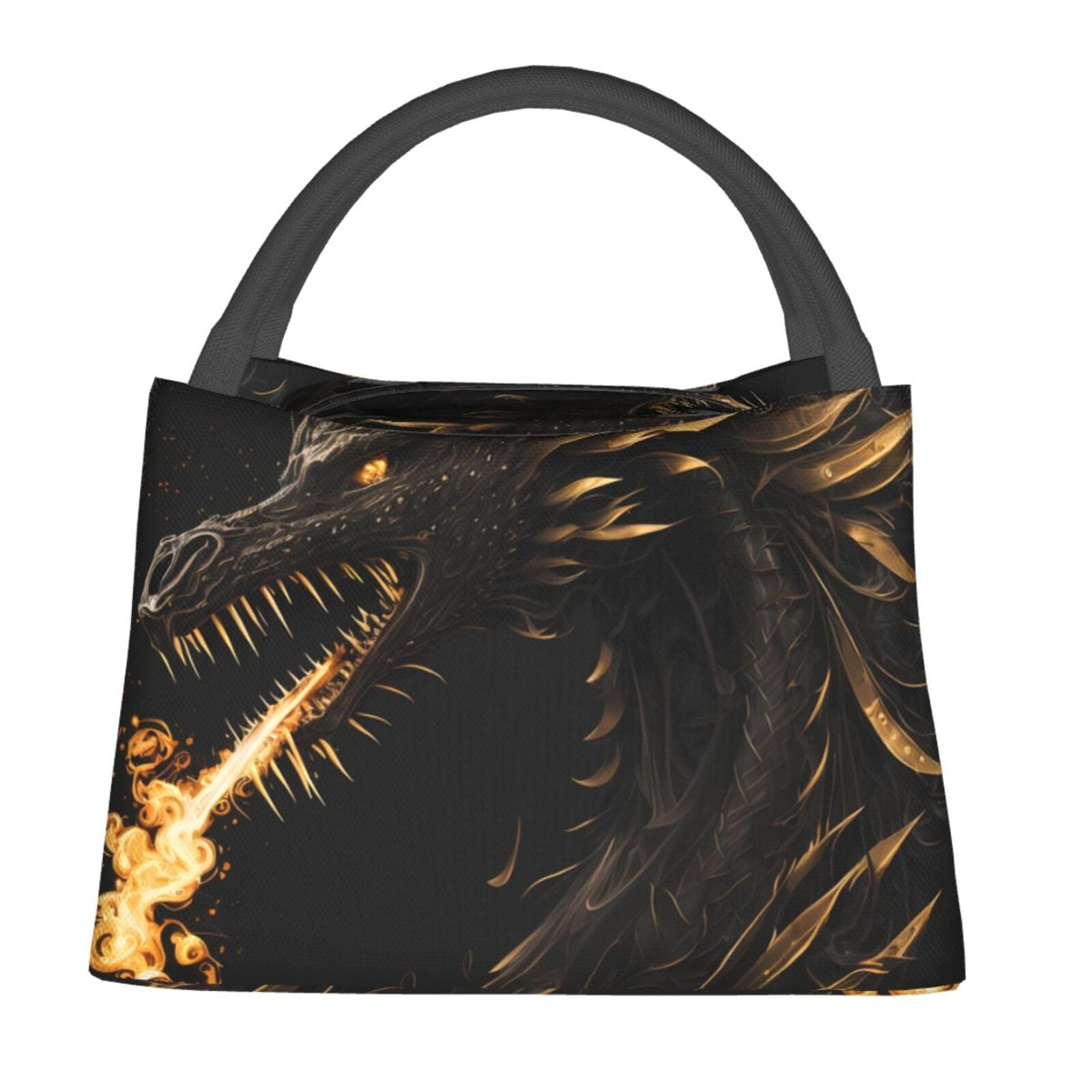 Zeuib Black And Gold Fire Dragon Lunch Bag,Collapsible Cooler Bag ...
