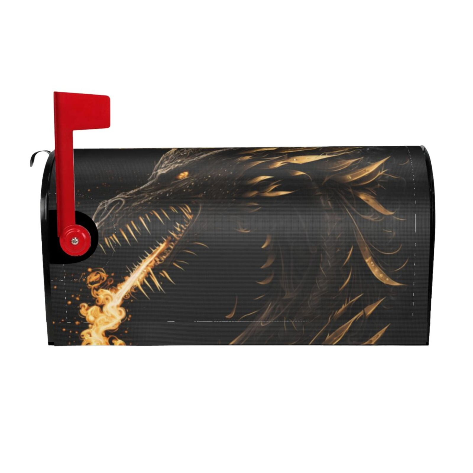 Zeuib Black And Gold Fire Dragon Print Mailbox Covers Magnetic ,Post ...