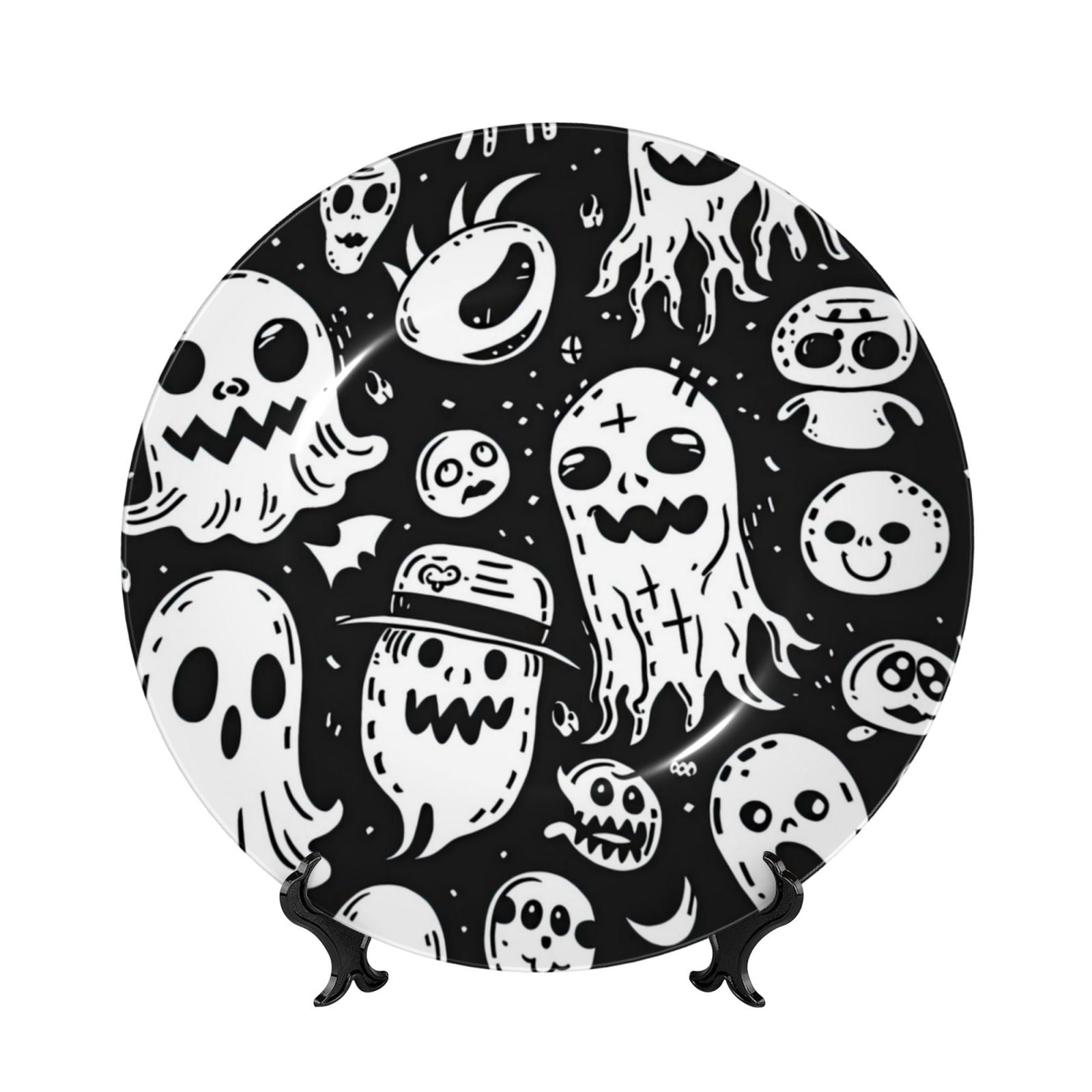 Zeuib Black White Spooky Ghosts Print Decorative Plate for Display ...