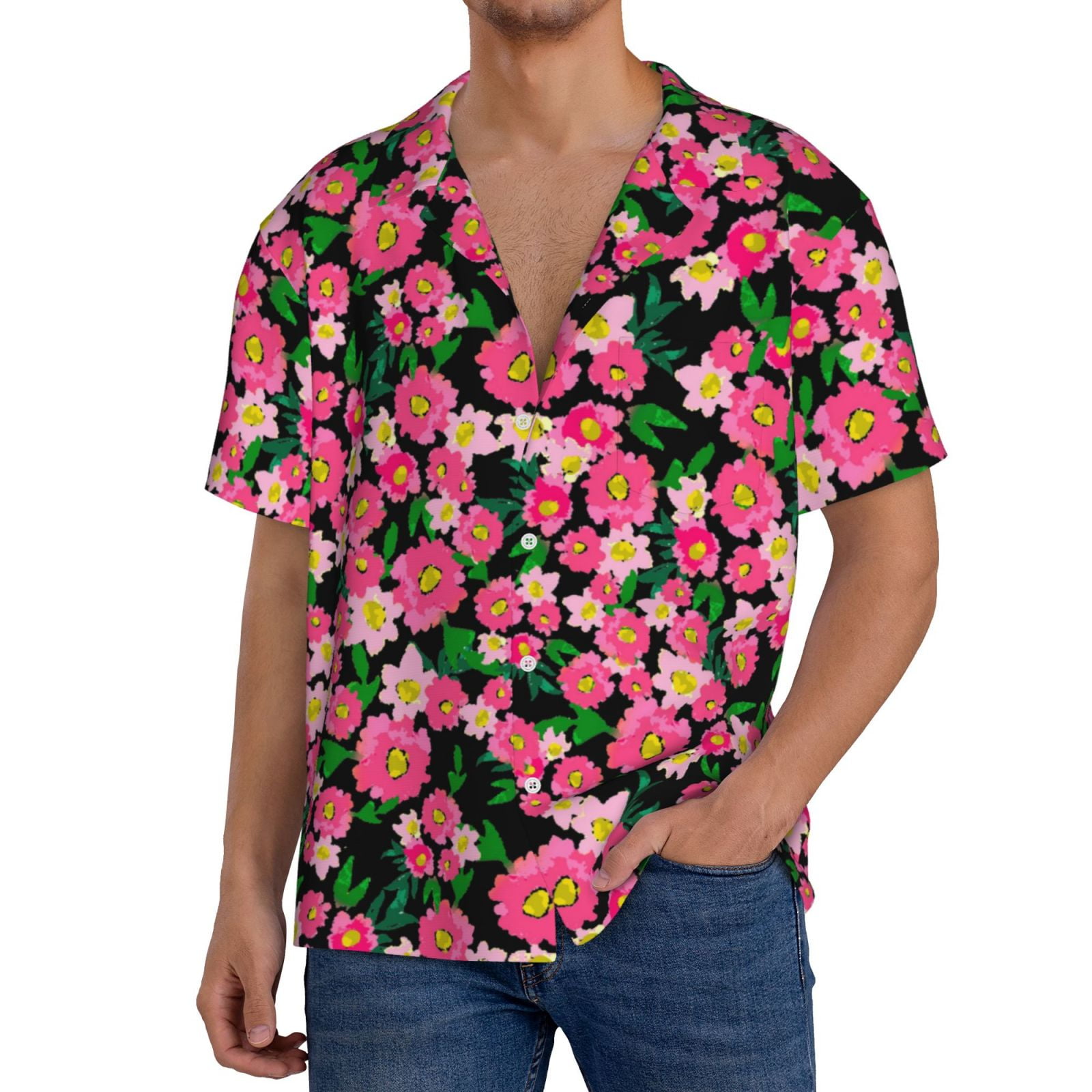 Zeuib Blooming Meadow Men's Short Sleeve Button-Down Shirt,Cuban Shirts ...