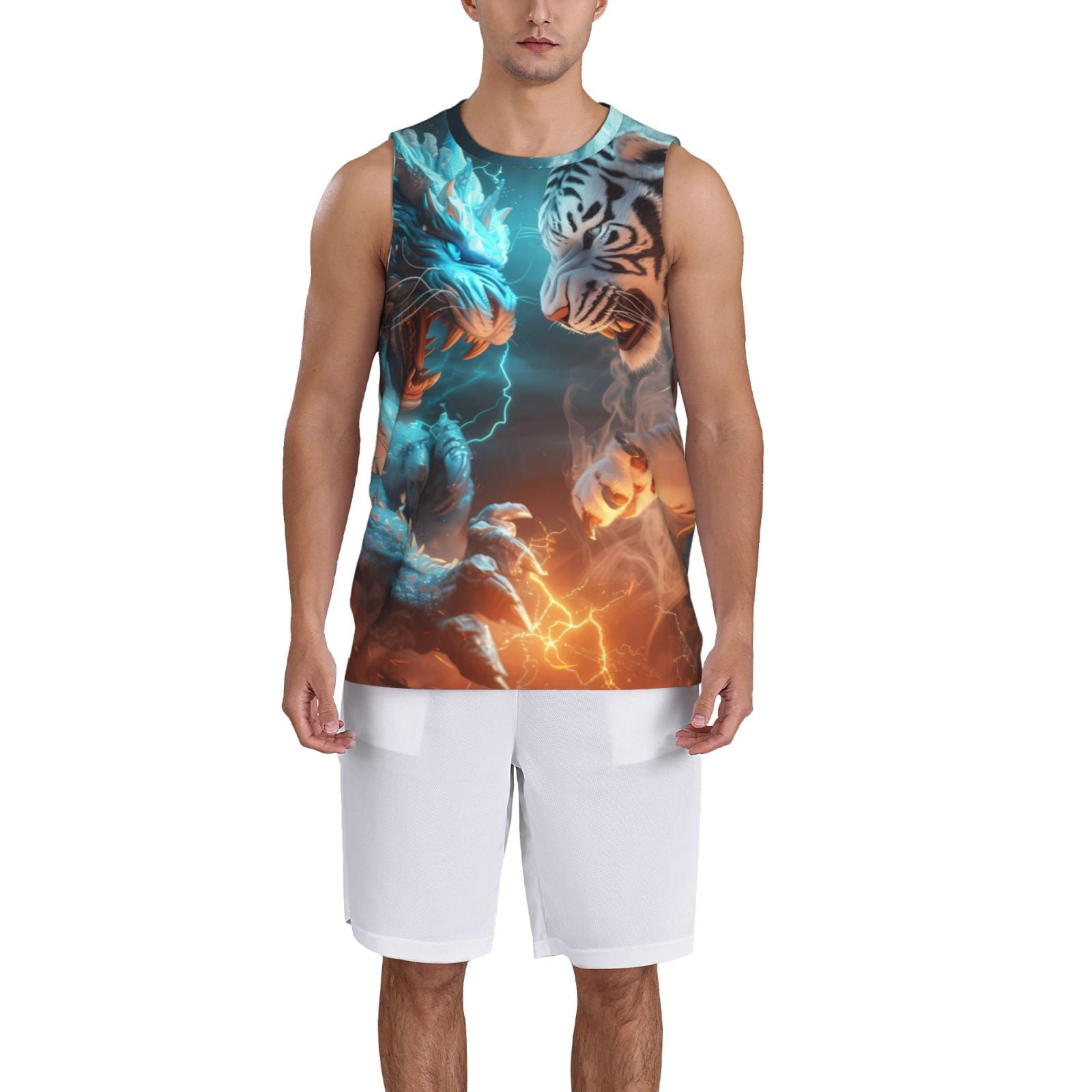 Zeuib Blue Dragon And White Tiger Jersey Shirt for Men,Mesh Athletic ...