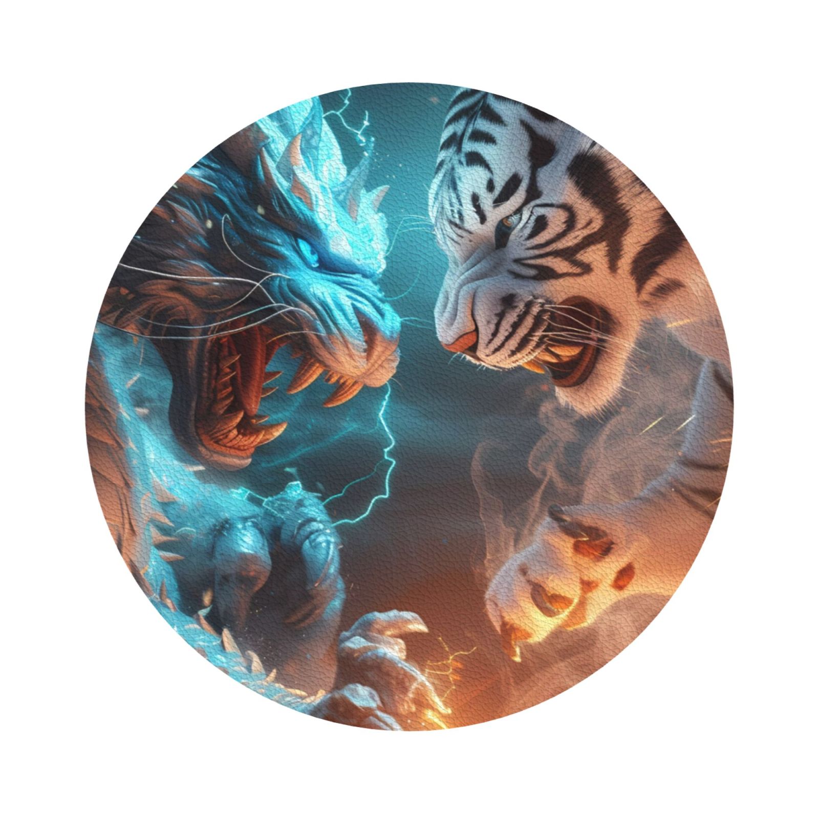 Zeuib Blue Dragon And White Tiger Print Set of 6 Coasters for Drinks ...