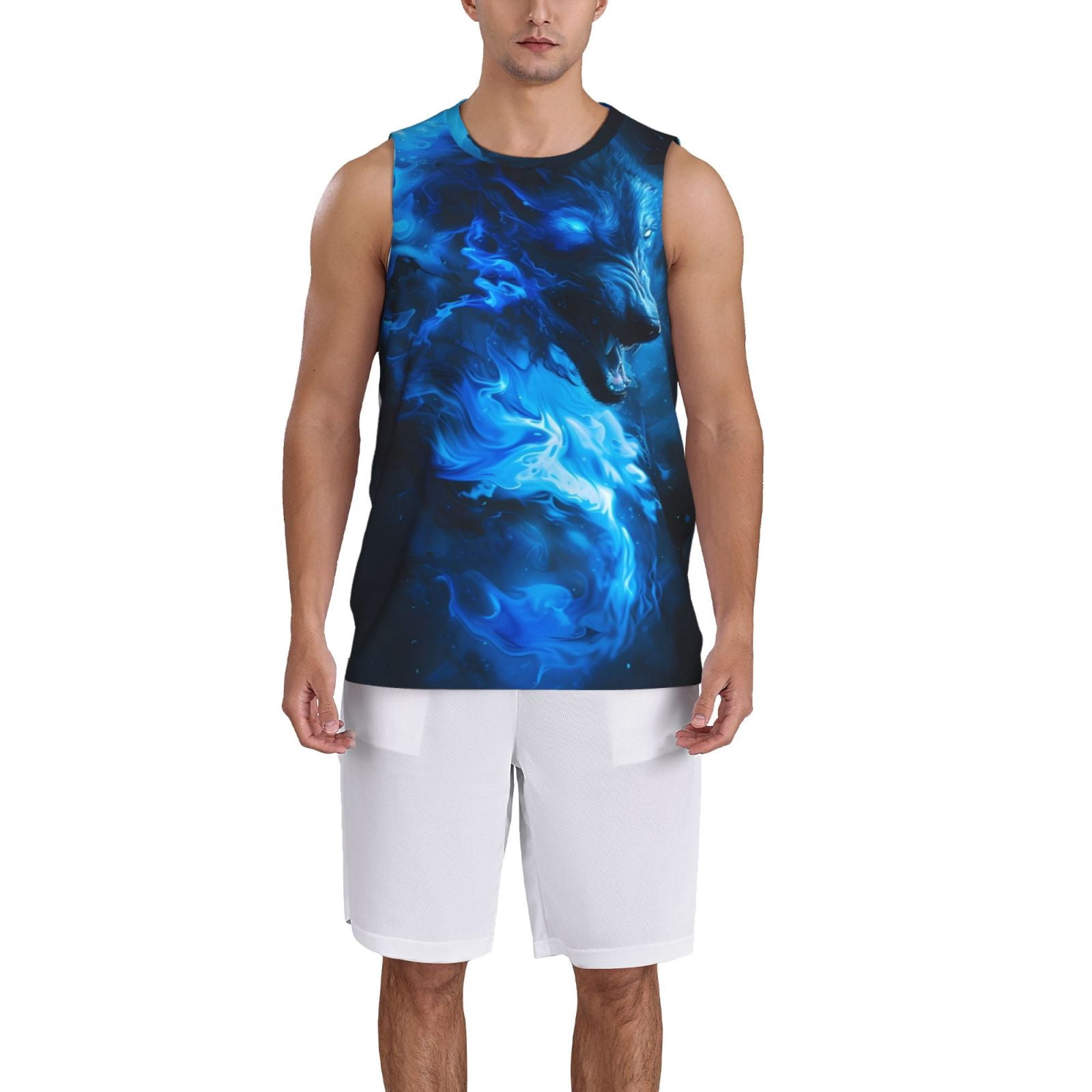 Zeuib Blue Fire Cool Wolf Jersey Shirt for Men,Mesh Athletic Practice ...