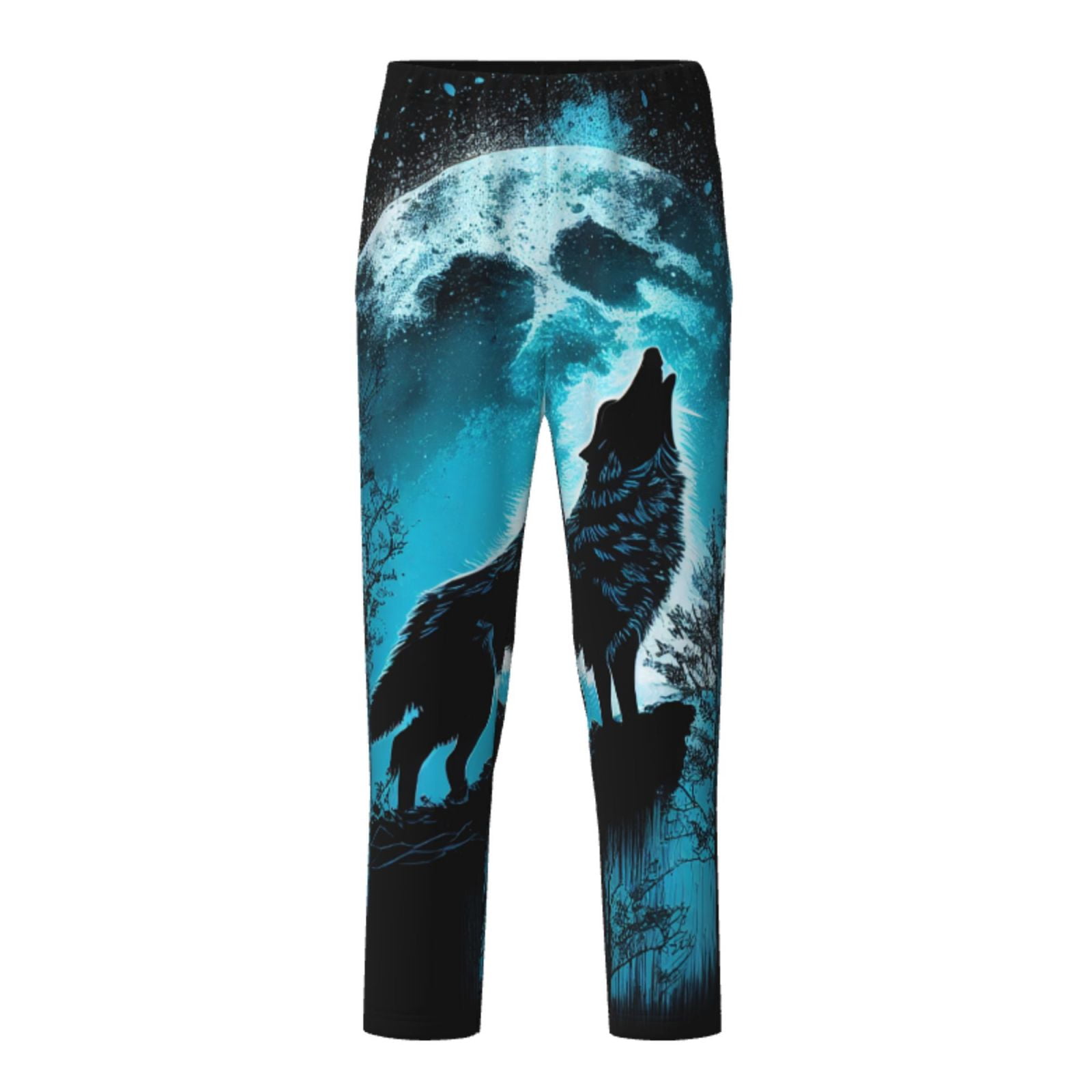 Zeuib Blue Full Moon Wolf Print Pajama Pants for Girls Boys,PJ Bottoms ...