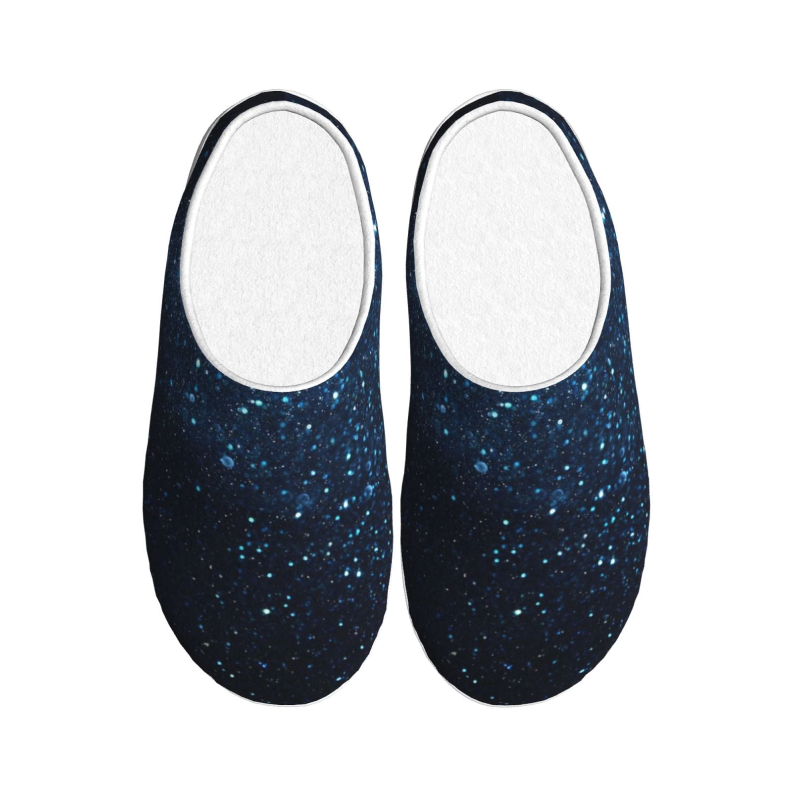 Zeuib Blue Glitter Retro Print Autumn and Winter Slippers,Fuzzy ...