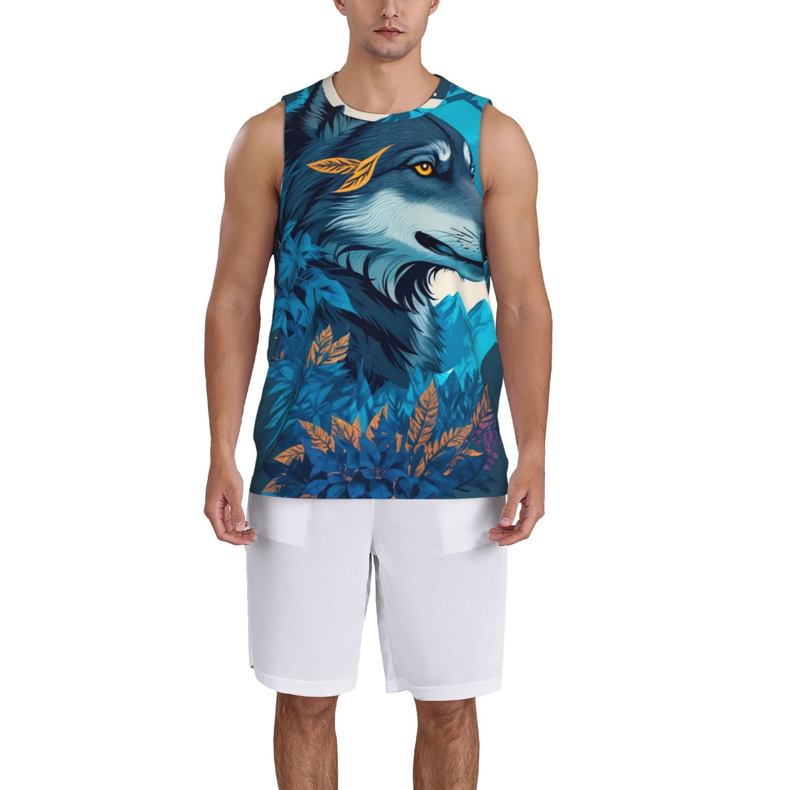 Zeuib Blue Iceberg Leaf Wolf Jersey Shirt for Men,Mesh Athletic ...
