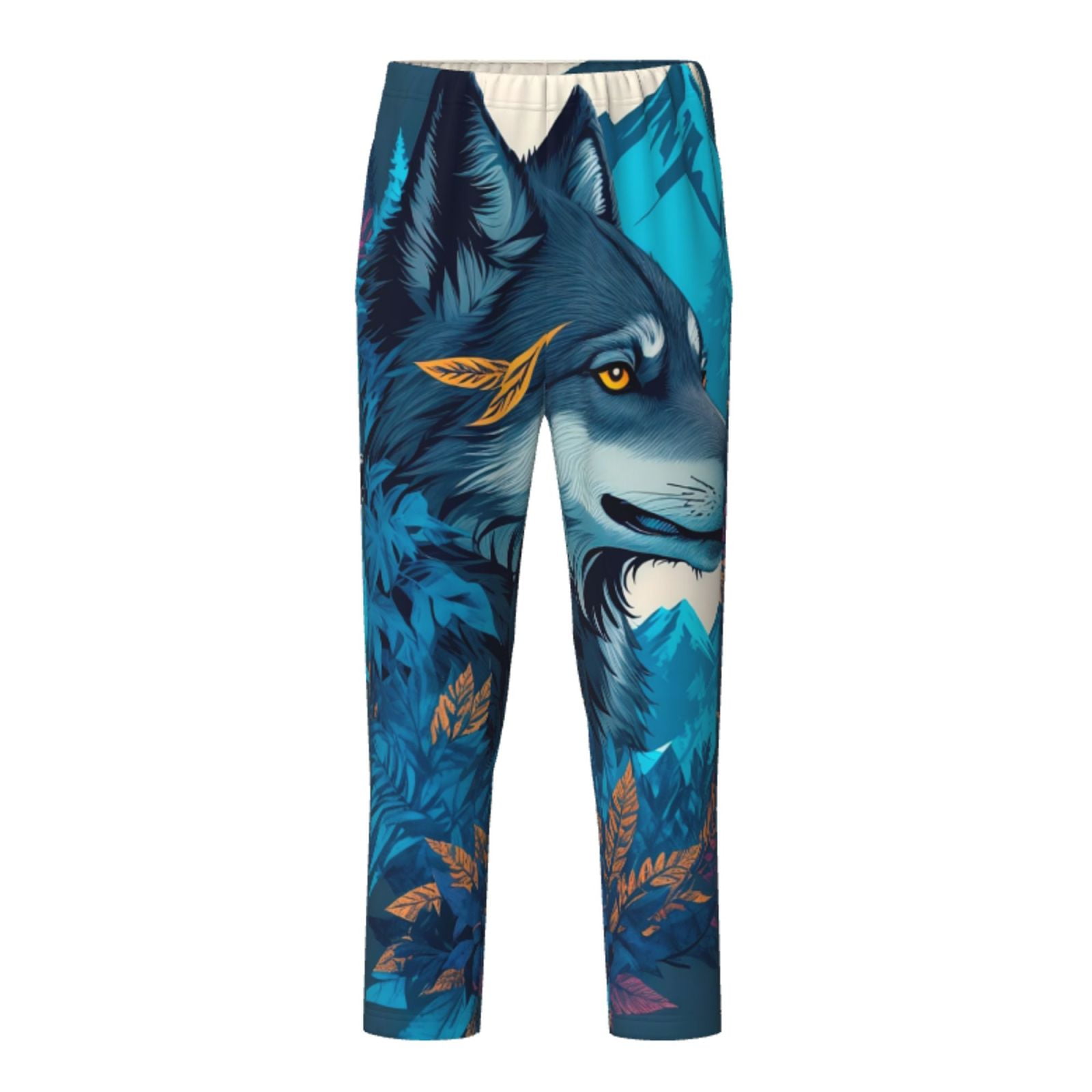Zeuib Blue Iceberg Leaf Wolf Print Pajama Pants for Girls Boys,PJ ...