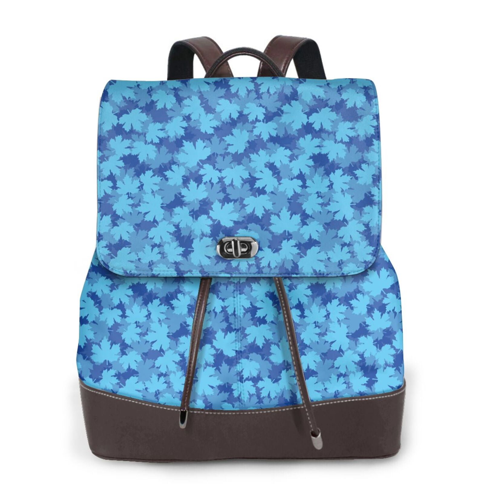 Zeuib Blue Maple Leaf Print Leather Backpack for Women,Leather Handbags ...