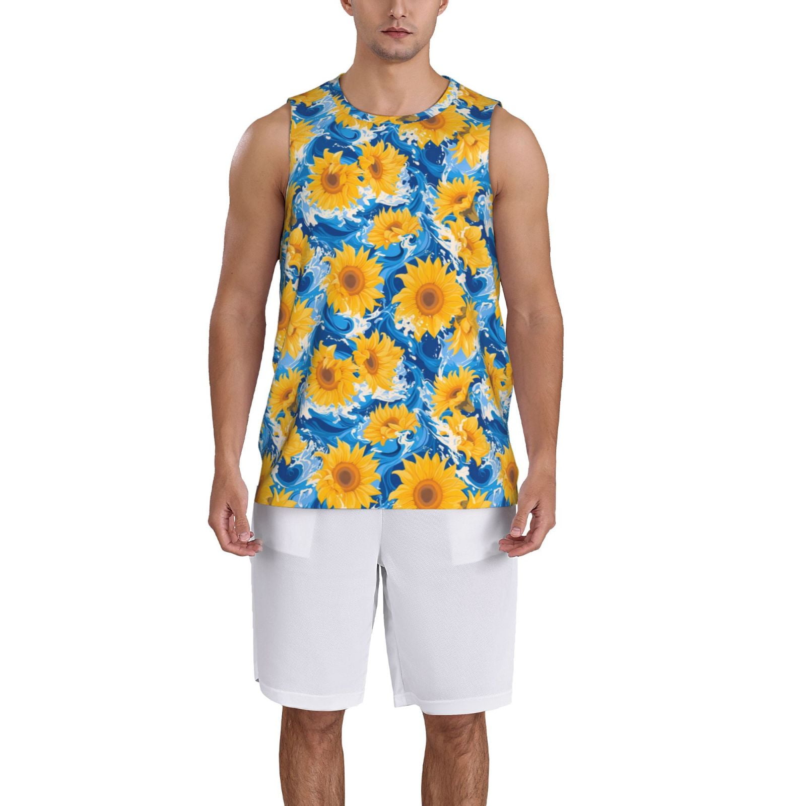 Zeuib Blue Ocean Wave Sunflower Jersey Shirt for Men,Mesh Athletic ...