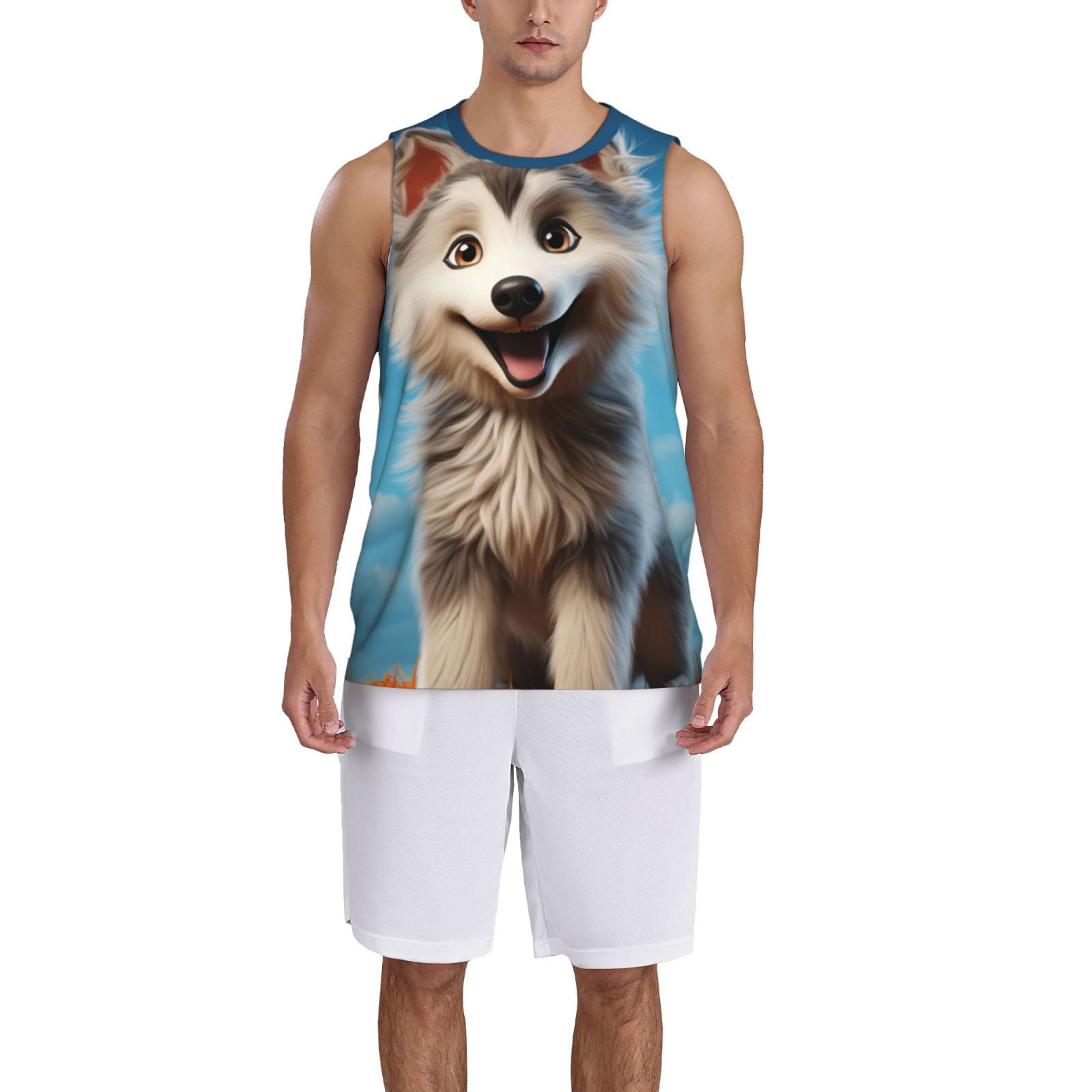 Zeuib Blue Sky Cute Wolf Jersey Shirt for Men,Mesh Athletic Practice ...