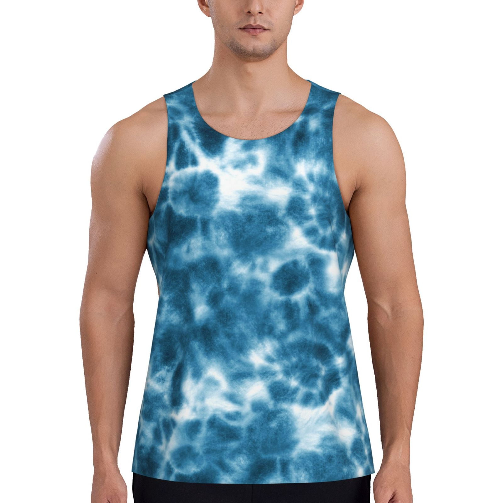 Zeuib Blue Tie Dye Print Quick Dry Workout Tank Top,Gym Muscle Tee ...