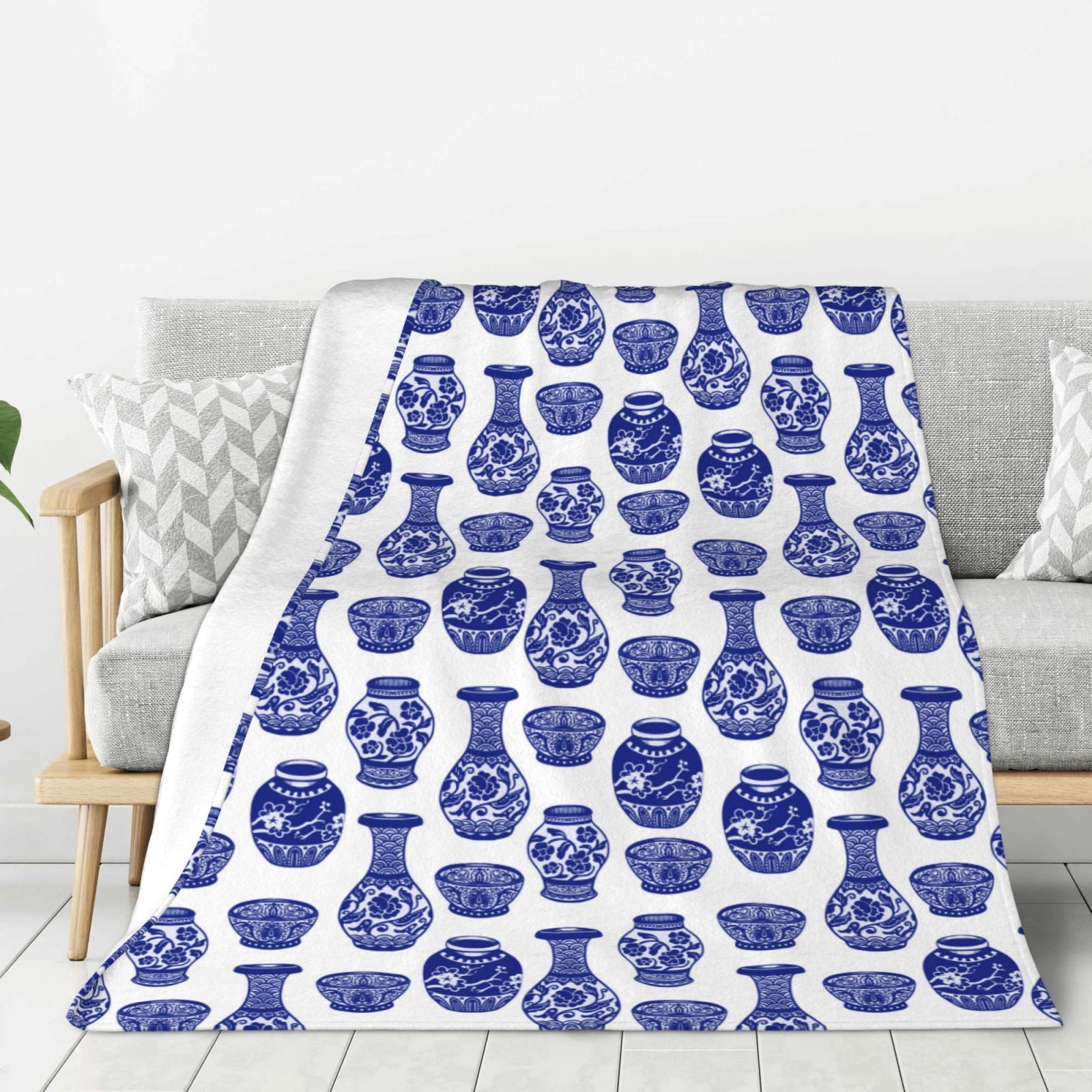 Zeuib Blue Vases Print Fleece Throw Blanket,Plush Fluffy Large Big ...