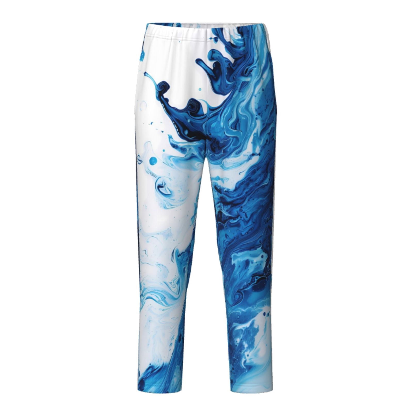 Zeuib Blue White Fluid Art Print Pajama Pants for Girls Boys,PJ Bottoms ...