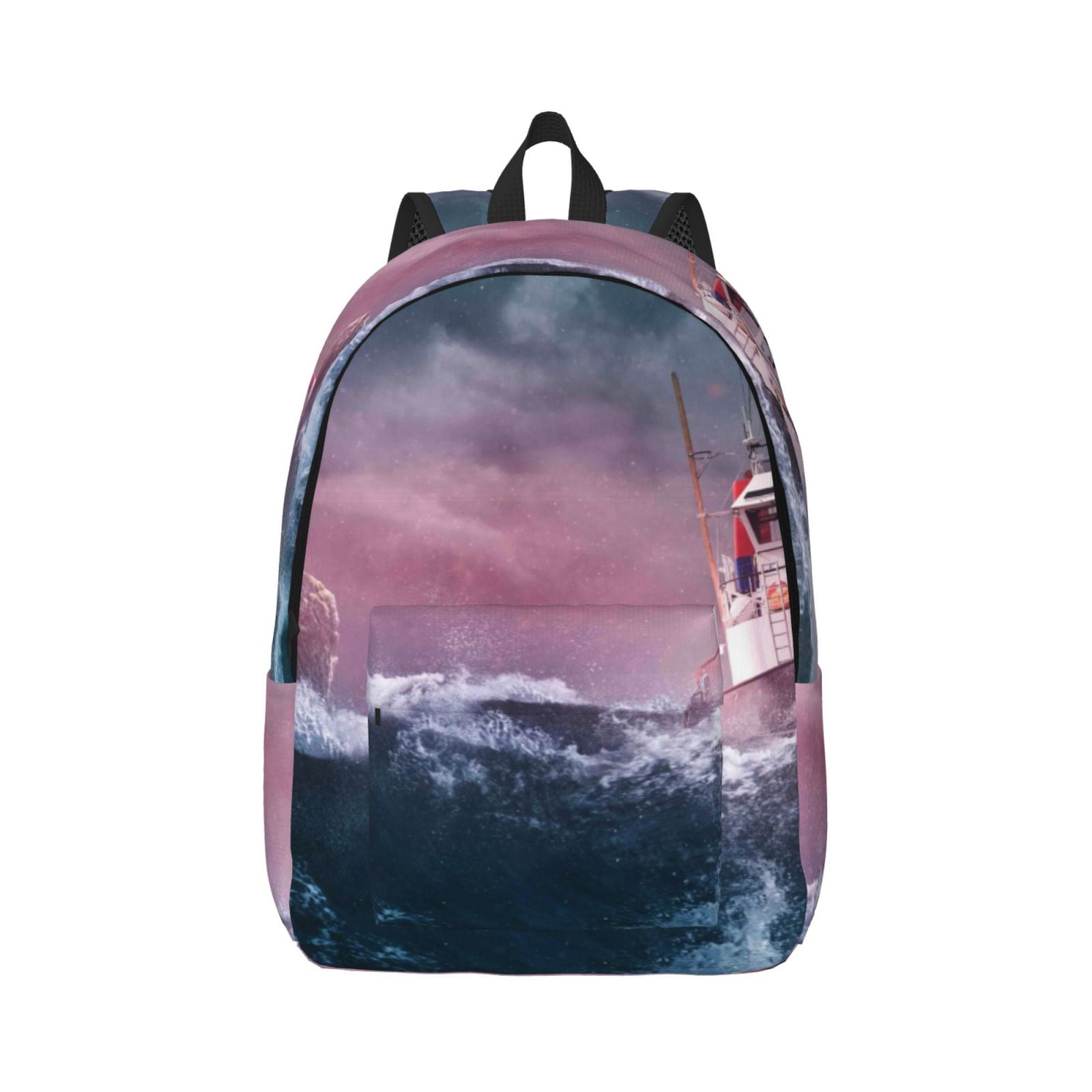 Zeuib Boat Lighthouse Storm Waves Stylish and Durable Canvas Backpack ...