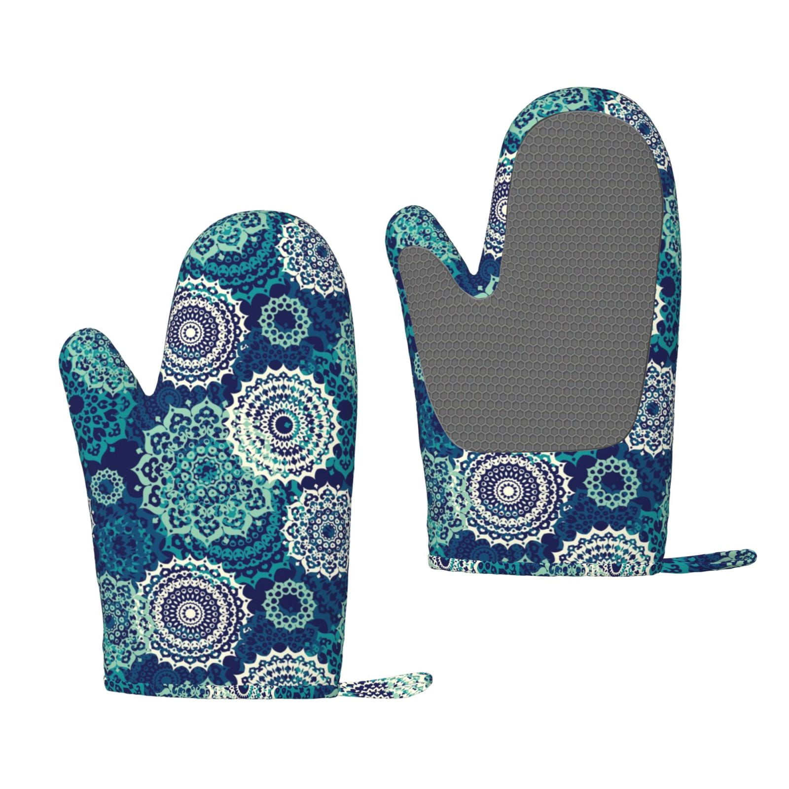 Zeuib Bohemian Mandala Print Oven Mitts, Oven Gloves with Non-Slip ...