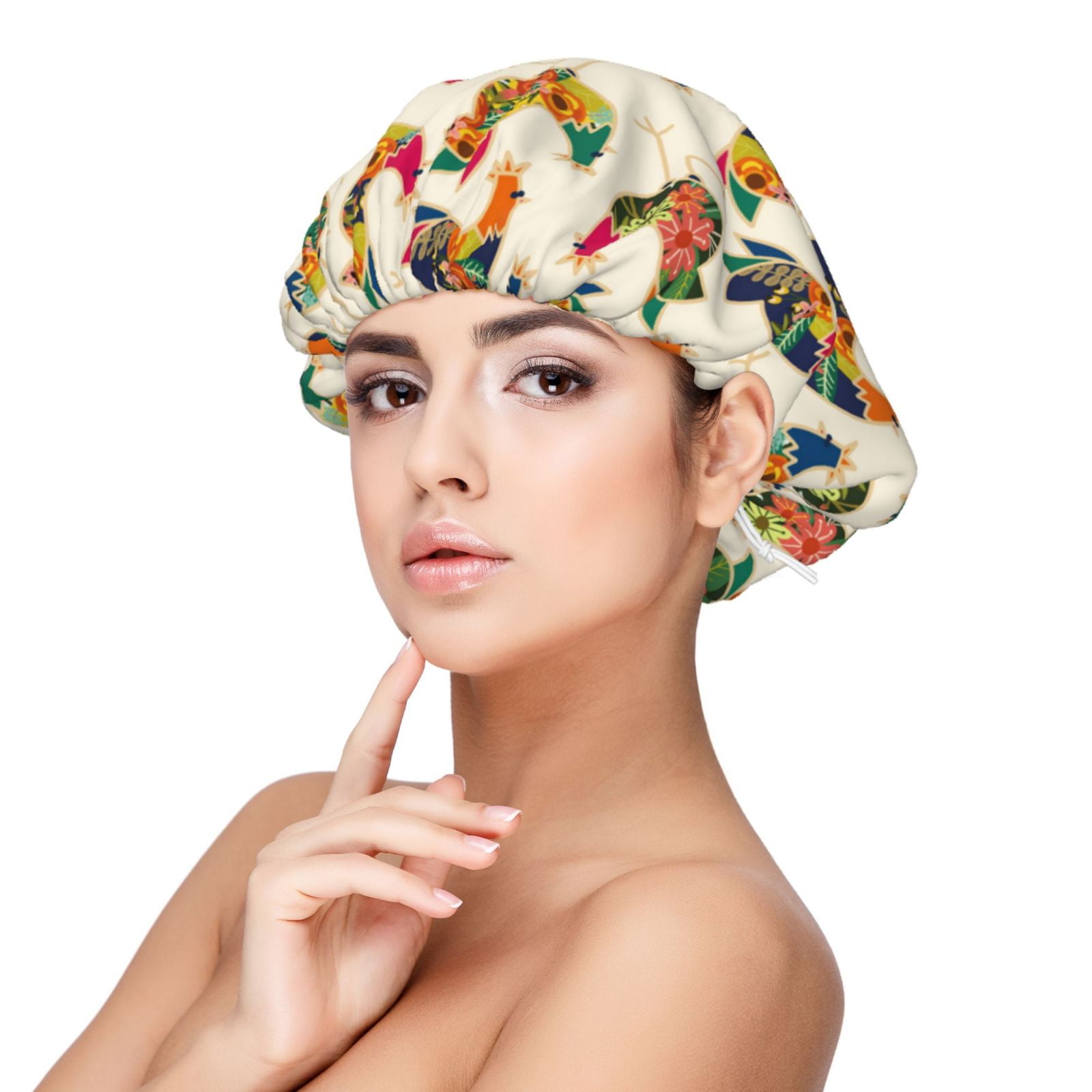 Zeuib Boho Chicken Satin Sleep Cap for Women，Adjustable Strap, Large ...