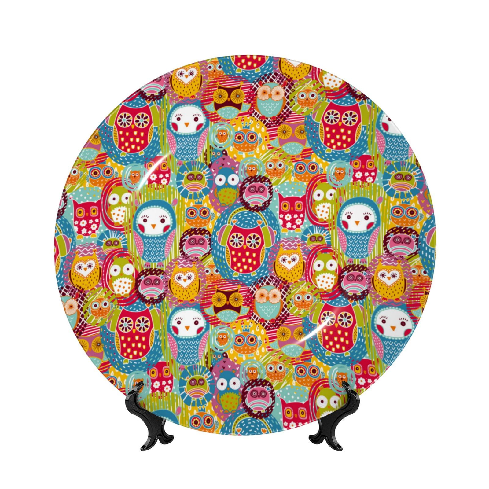 Zeuib Boho Cute Owls Print Decorative Plate for Display, Bone China ...