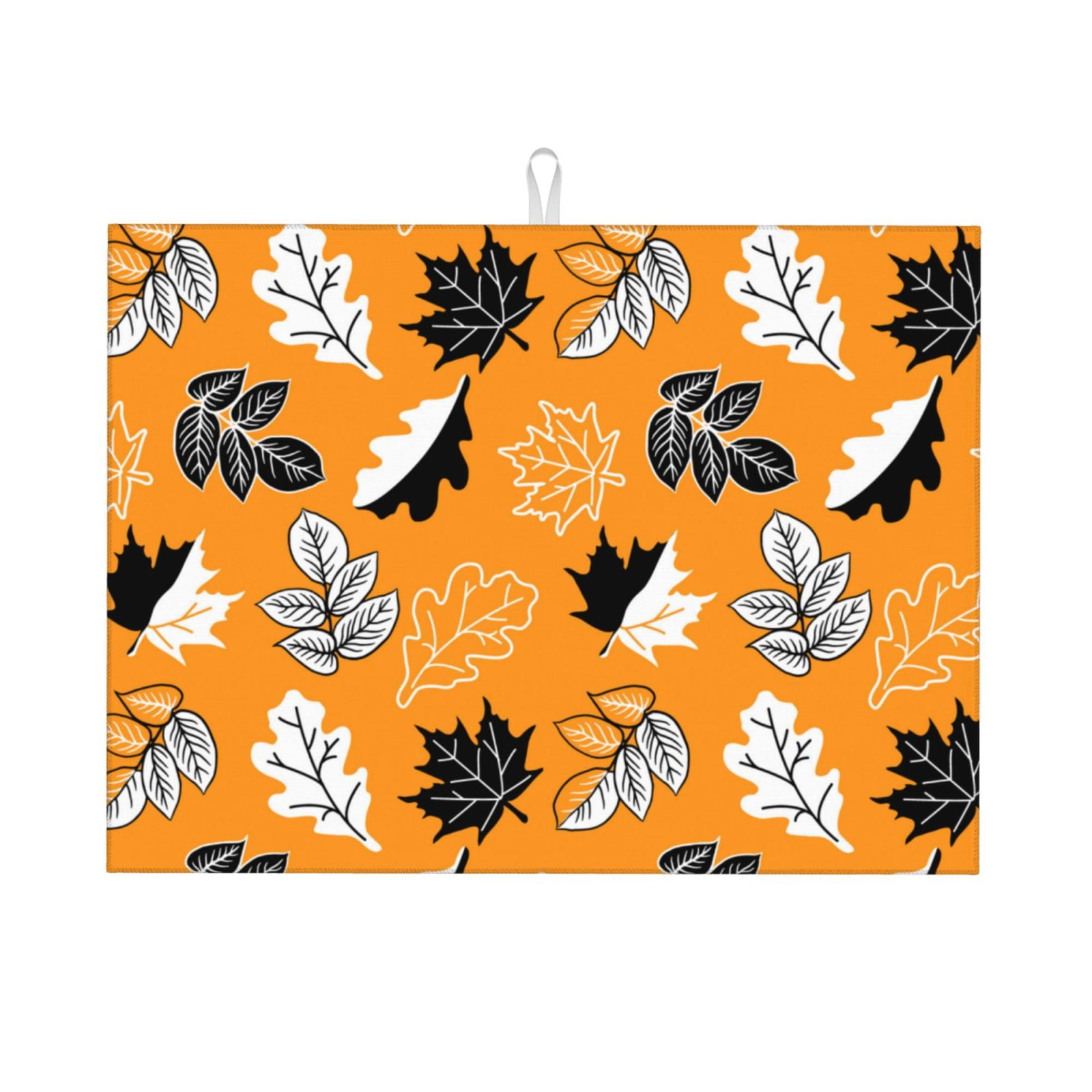 Zeuib Bold Black and White Leaves Orange Dish Drainer Kitchen Counter ...