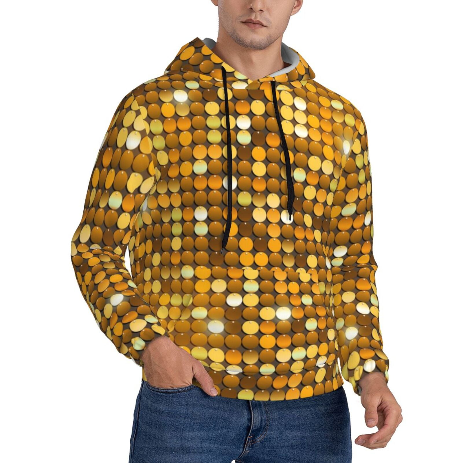 Zufioo Bright Shiny Golden Design Fleece Comfortable Hoodie for Mens ...