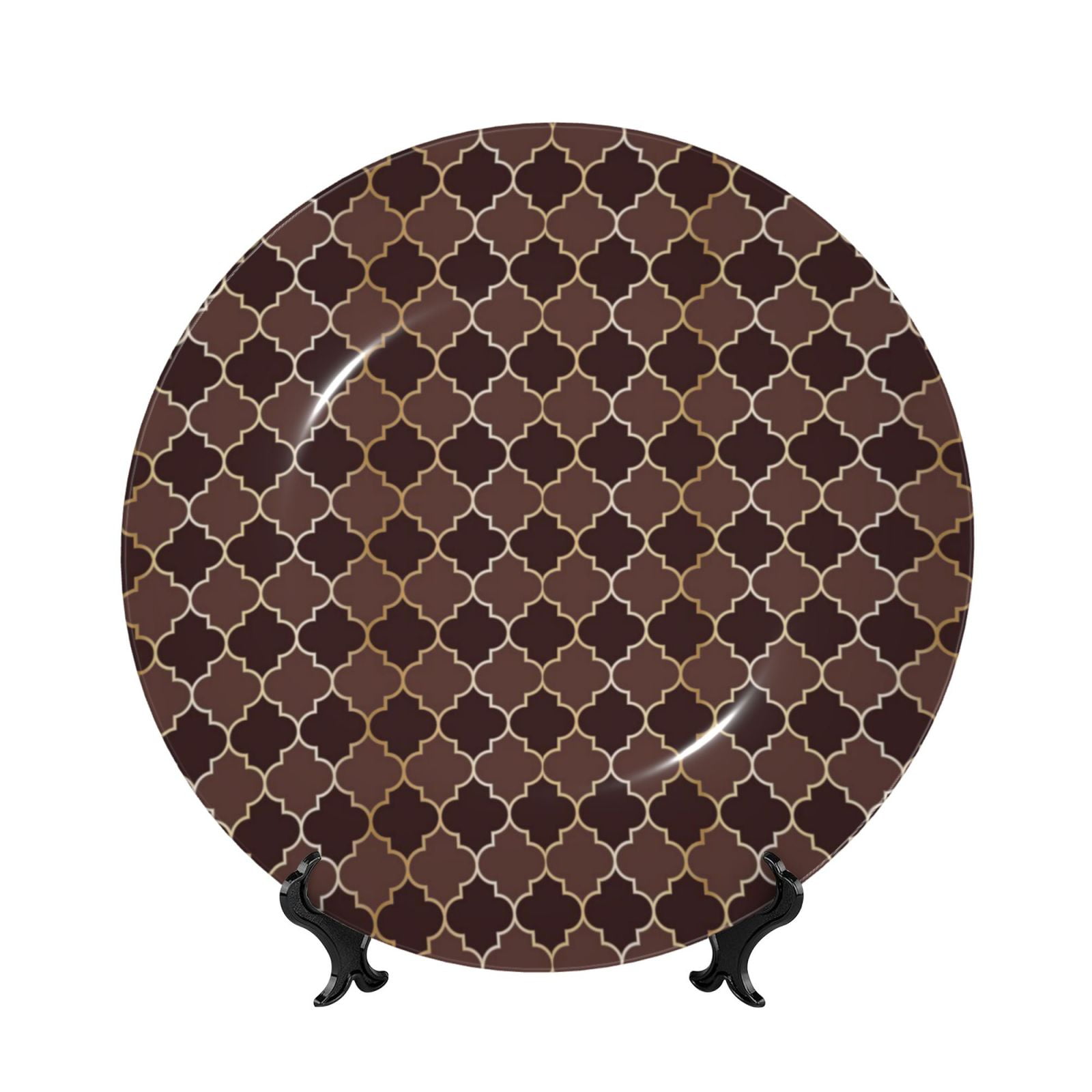 Zeuib Brown Gold Grid Print Decorative Plate for Display, Bone China ...