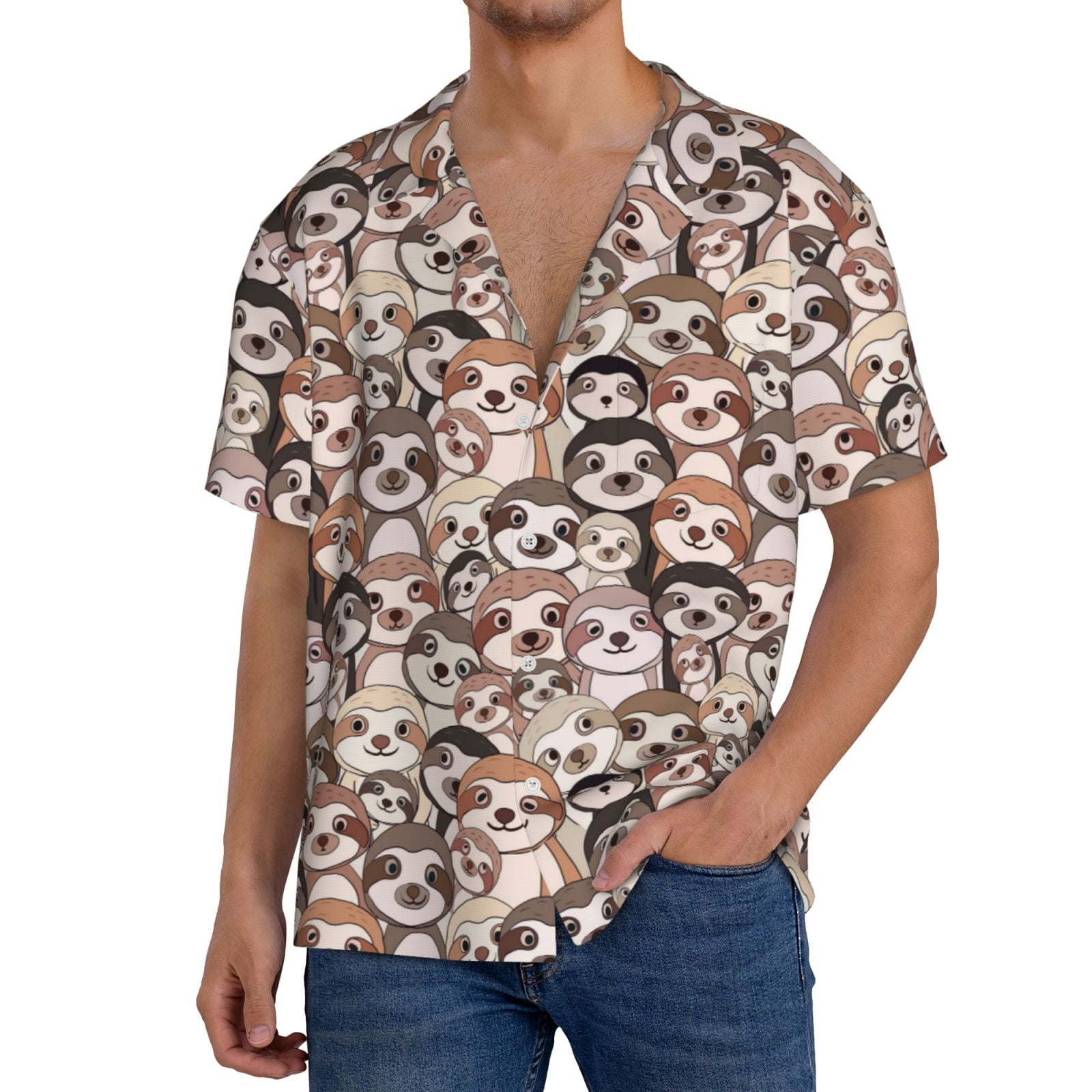 Zeuib Brown Sloth Men's Short Sleeve Button-Down Shirt,Cuban Shirts ...