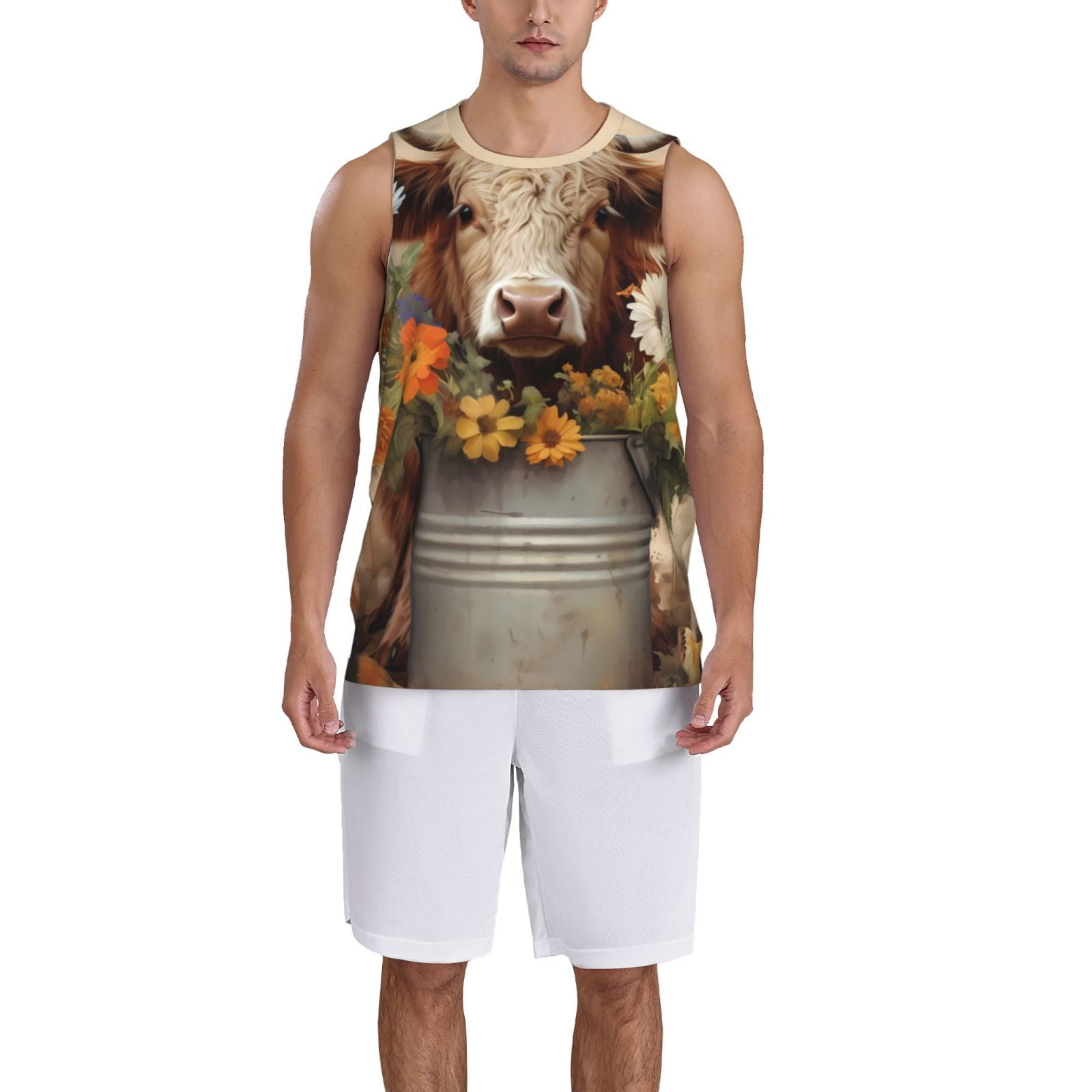 Zeuib Bucket Flower Cow Jersey Shirt for Men,Mesh Athletic Practice ...