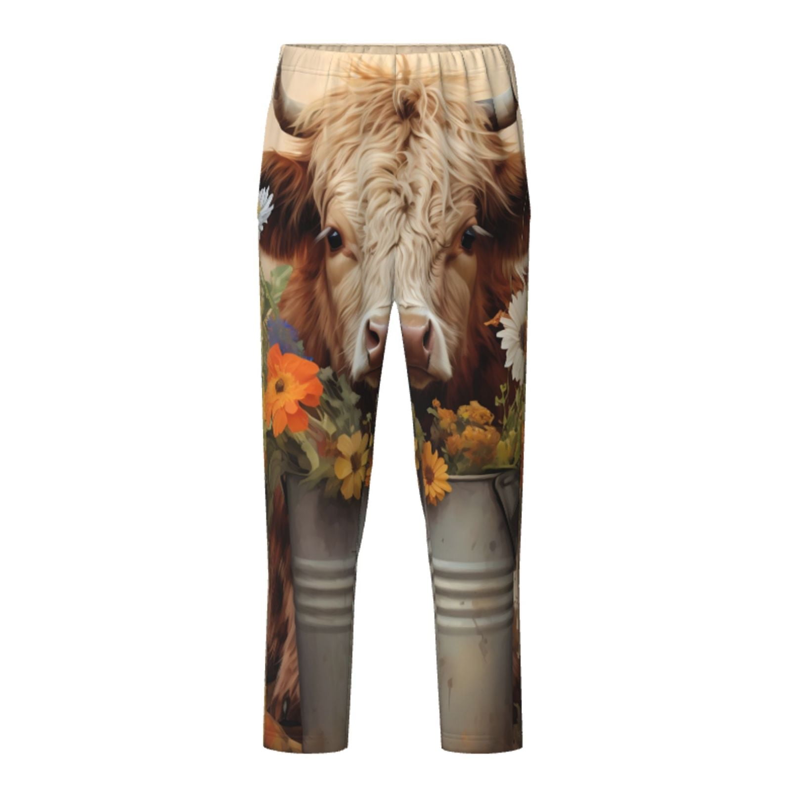 Zeuib Bucket Flower Cow Print Pajama Pants for Girls Boys,PJ Bottoms ...